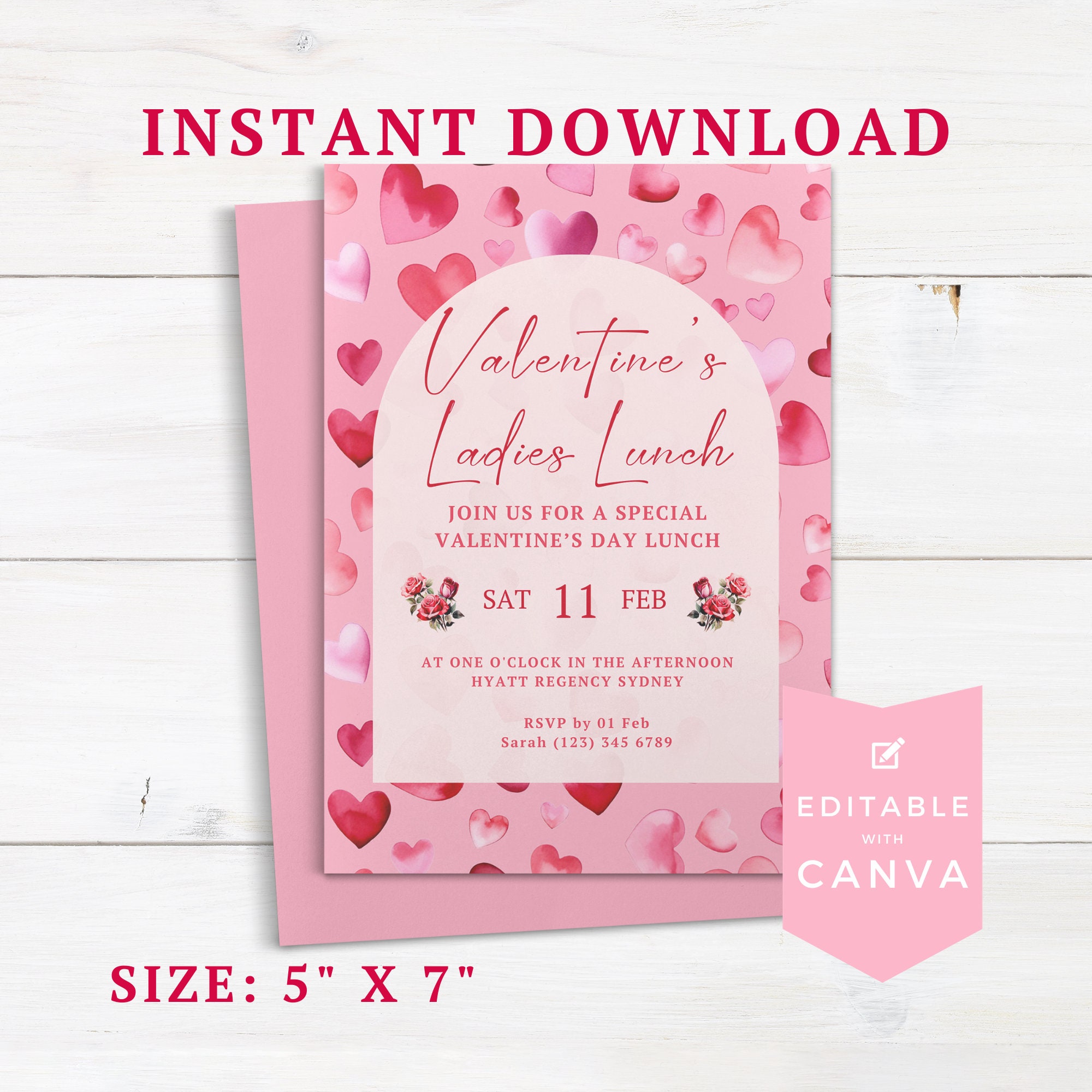Valentines Day Lunch Invitation INSTANT DOWNLOAD, Female Invite, Hearts ...