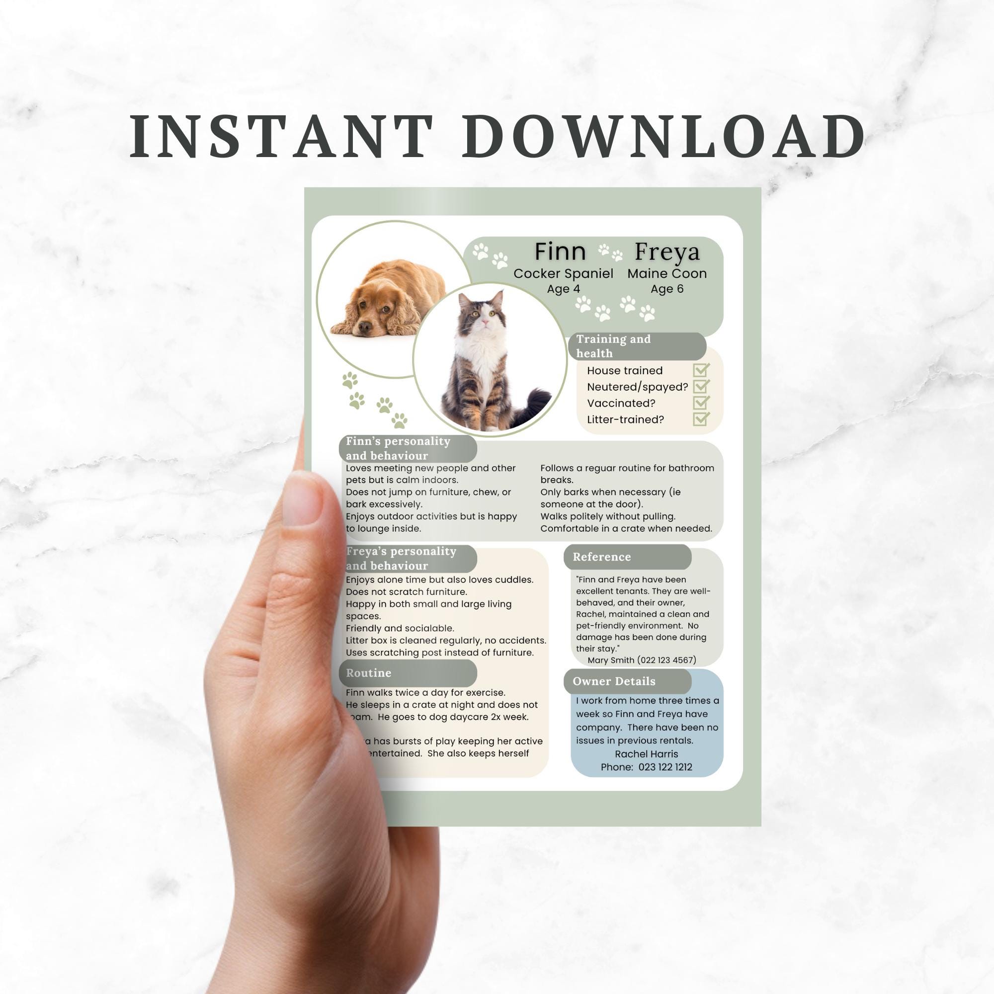 Pet Resume Template for Rental Application INSTANT DOWNLOAD, Renting ...
