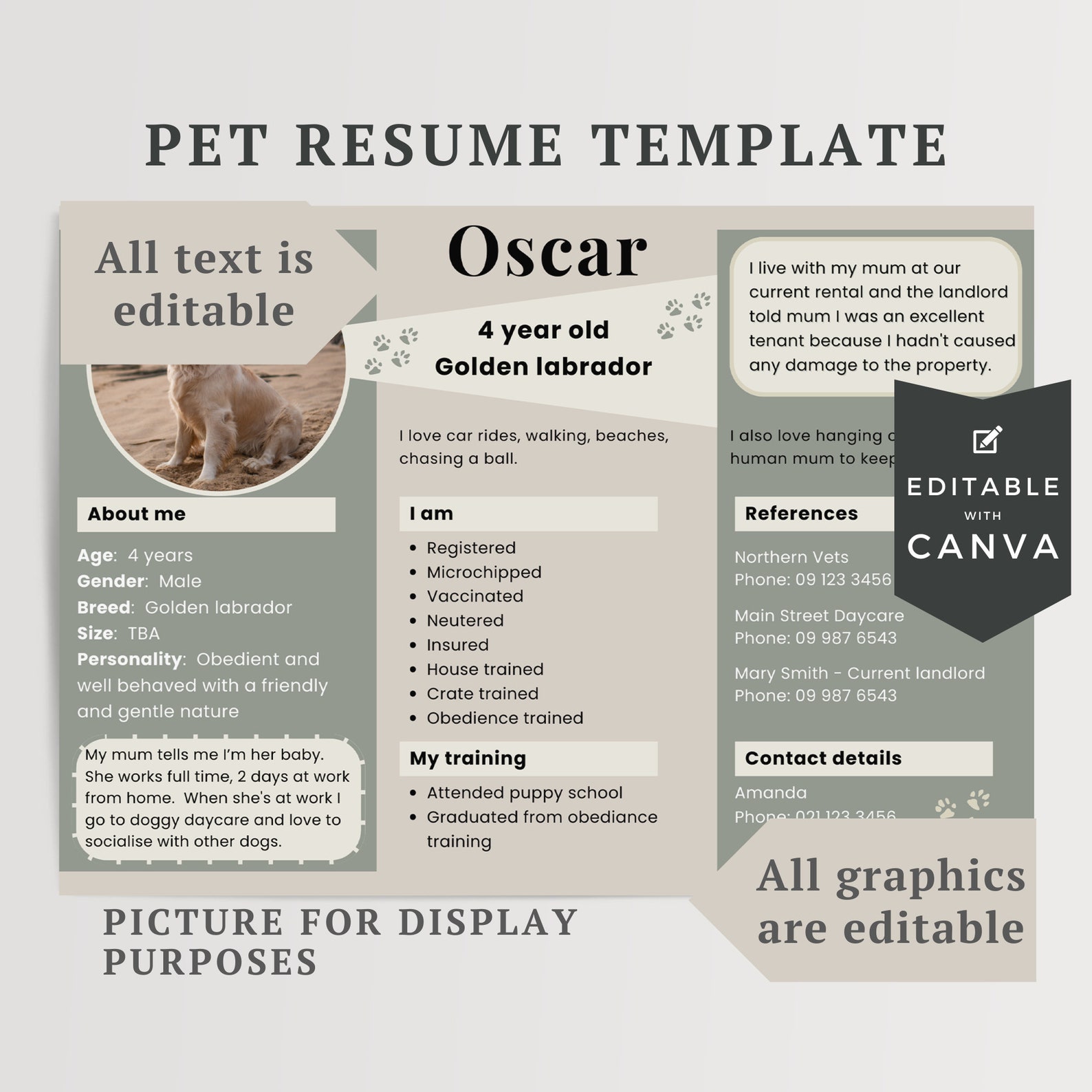 Pet Resume Template for Rental Application INSTANT DOWNLOAD, Renting ...