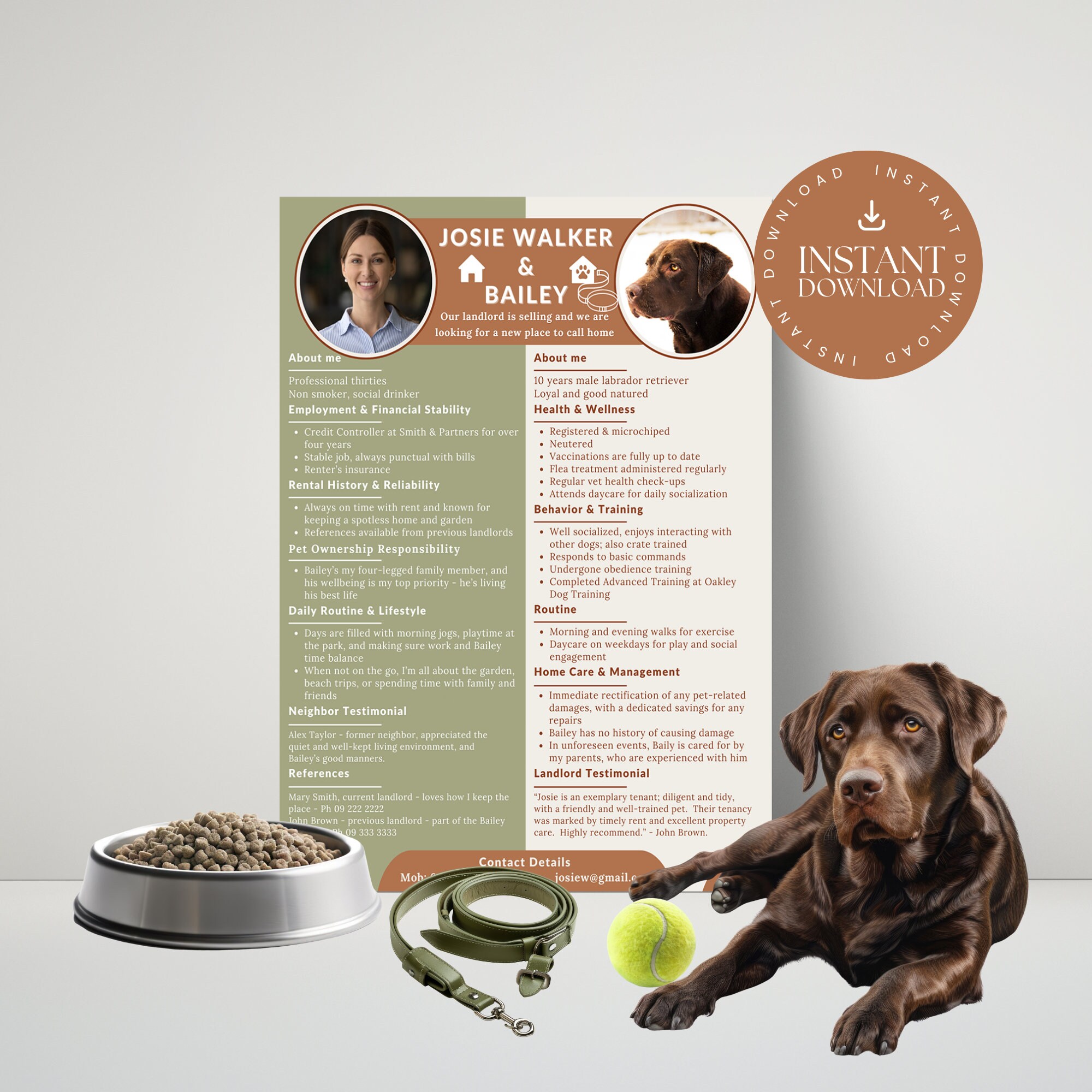 Pet Resume Template for Rental Application INSTANT DOWNLOAD, Renting ...