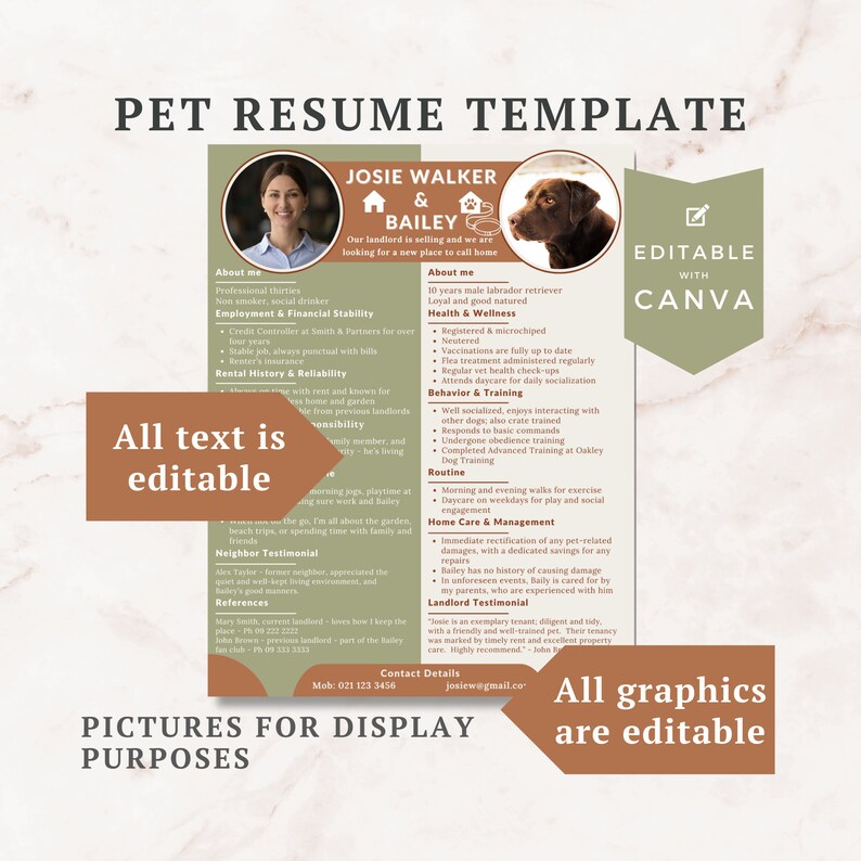 Pet Resume Template for Rental Application INSTANT DOWNLOAD, Renting ...