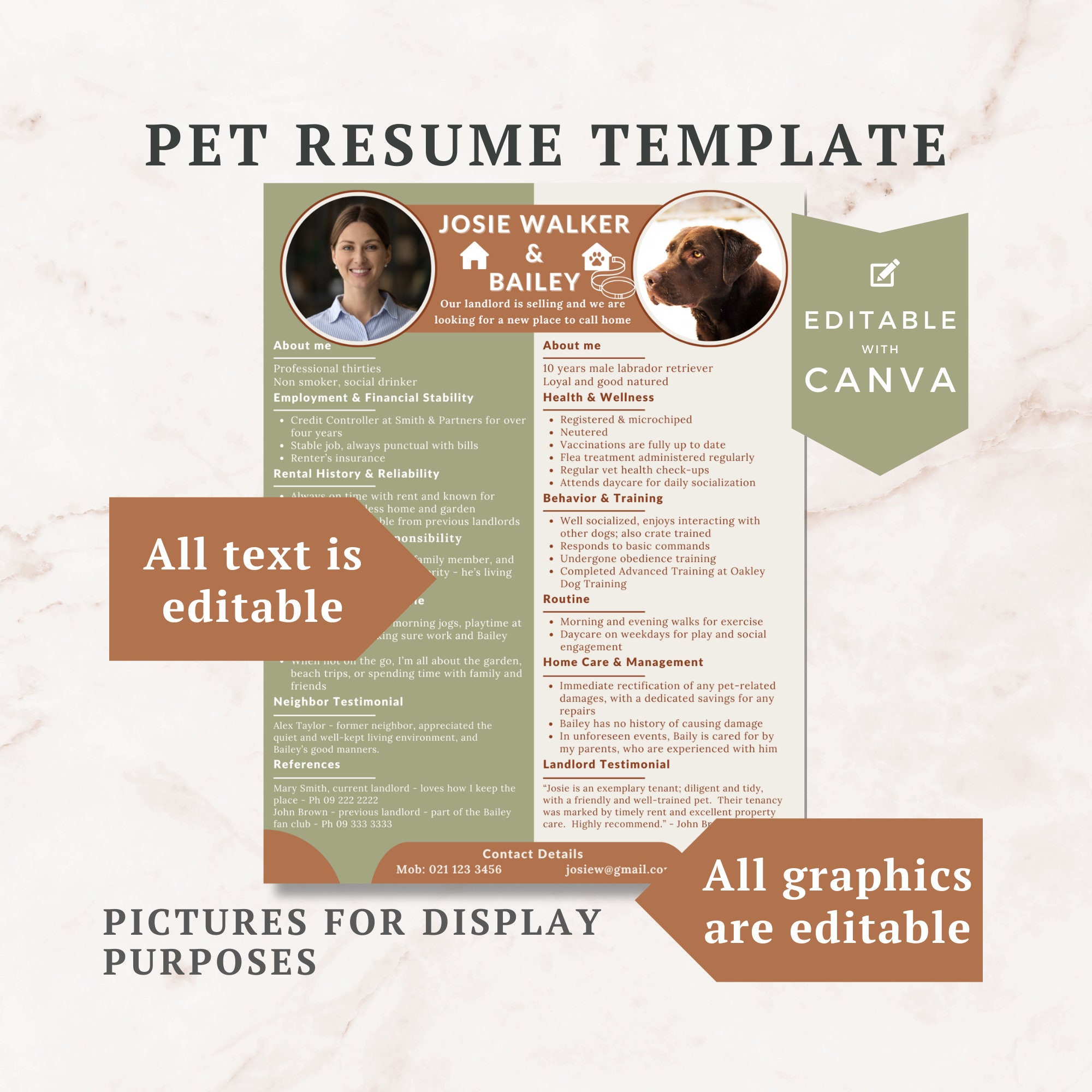 Pet Resume Template for Rental Application INSTANT DOWNLOAD, Renting ...