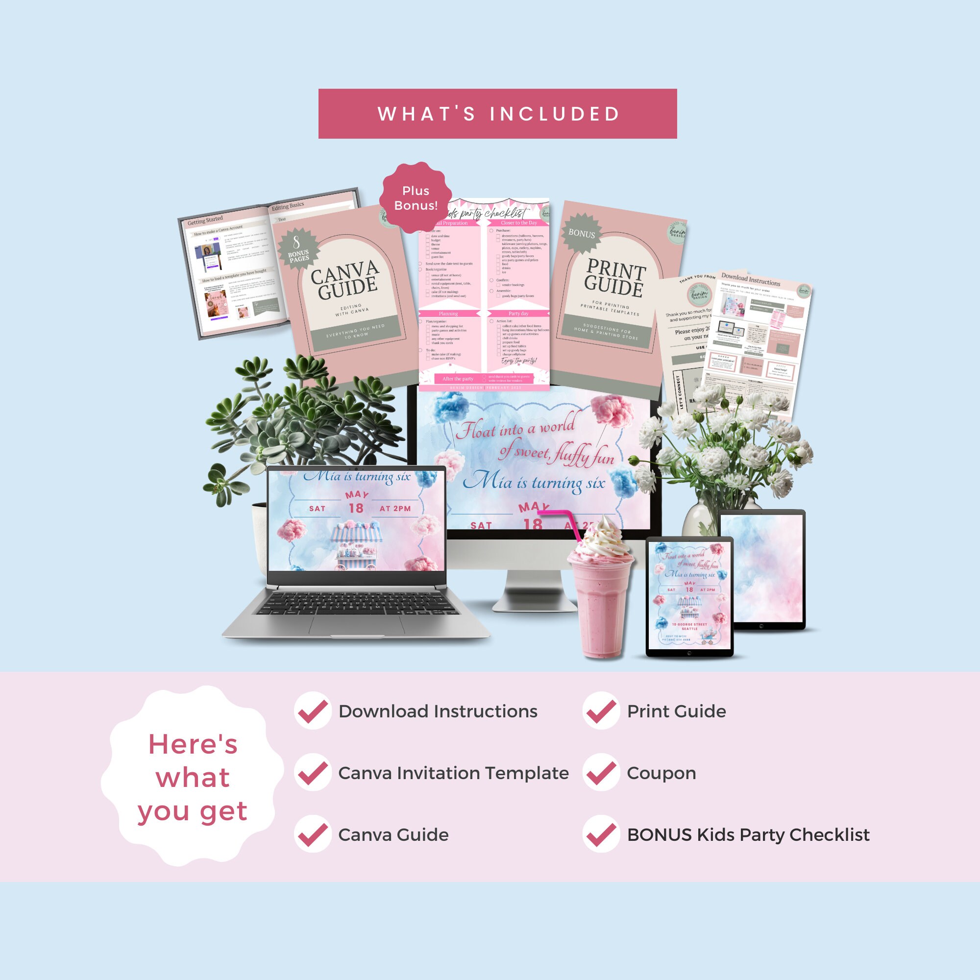 Cotton Candy 6th Birthday Invitation INSTANT DOWNLOAD, Girls Sixth ...