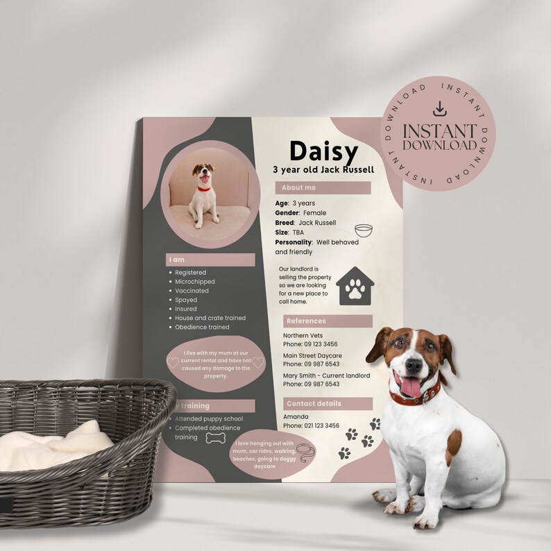 Pet Resume Template for Rental Application INSTANT DOWNLOAD, Renting ...