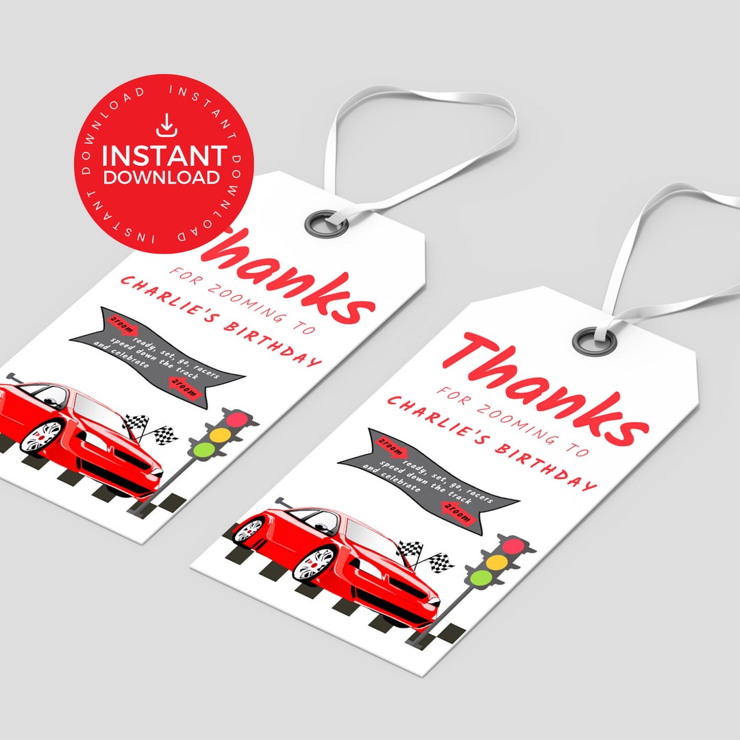 Car Racing 6th Birthday Thank You Tag INSTANT DOWNLOAD, Favor Labels ...