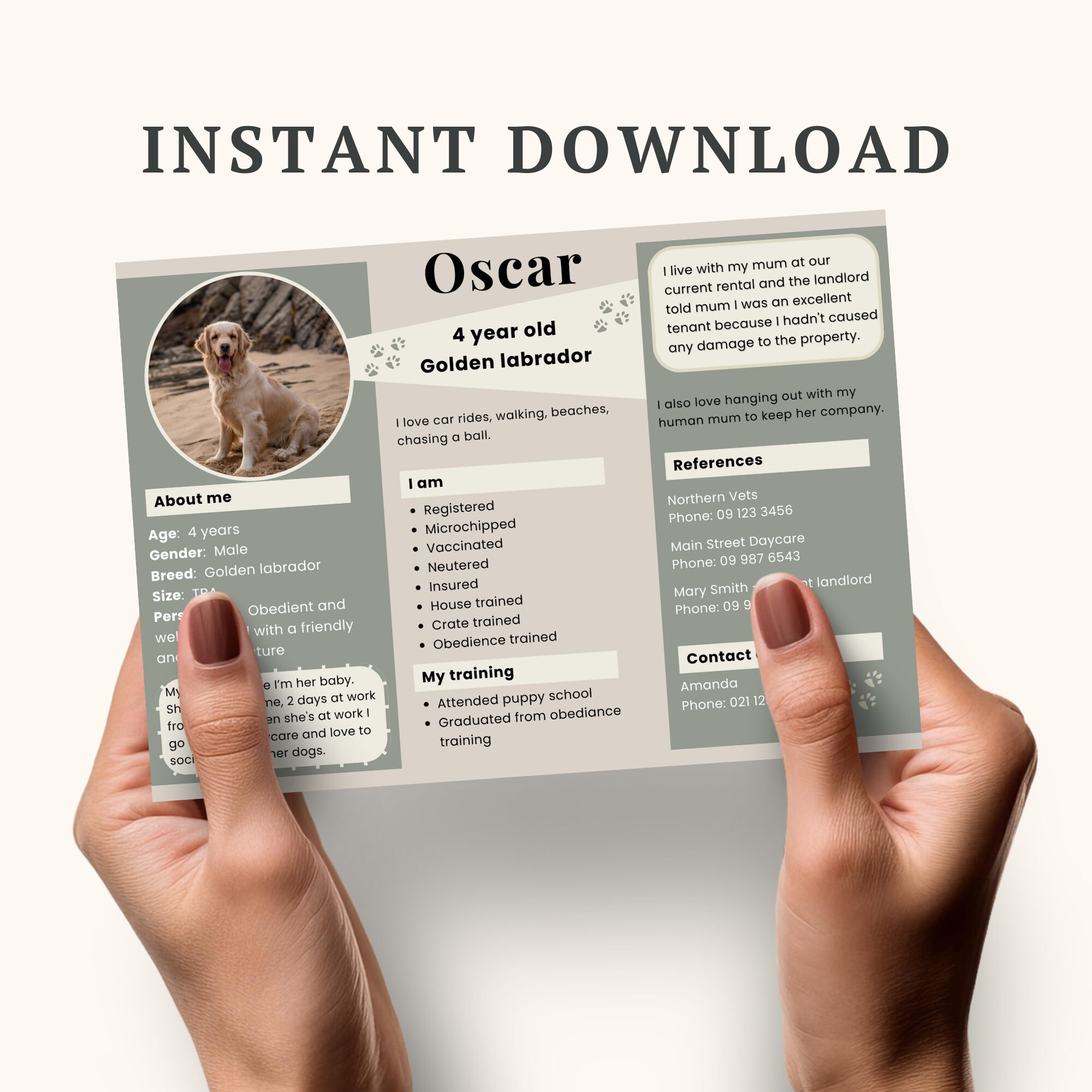 Pet Resume Template for Rental Application INSTANT DOWNLOAD, Renting ...