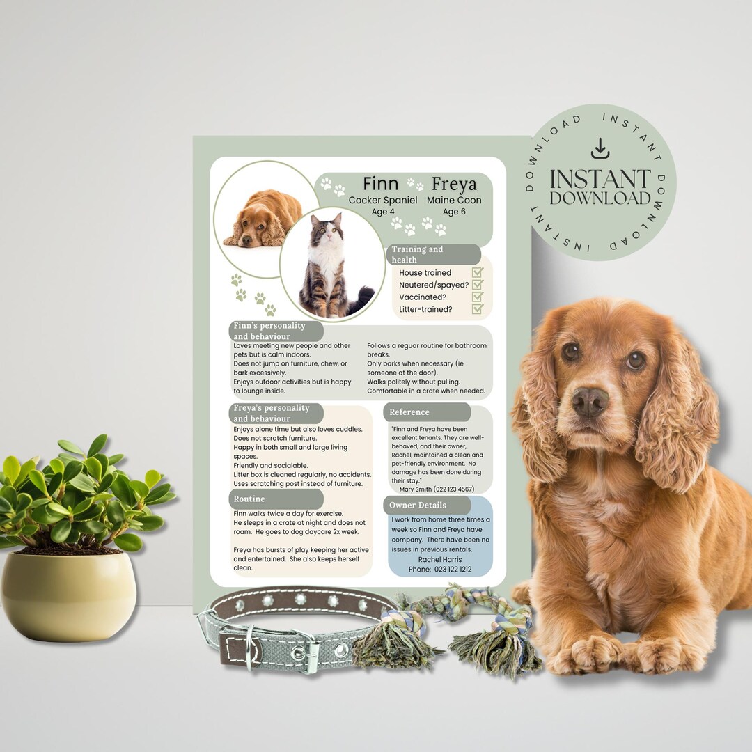 Pet Resume Template for Rental Application INSTANT DOWNLOAD, Renting ...