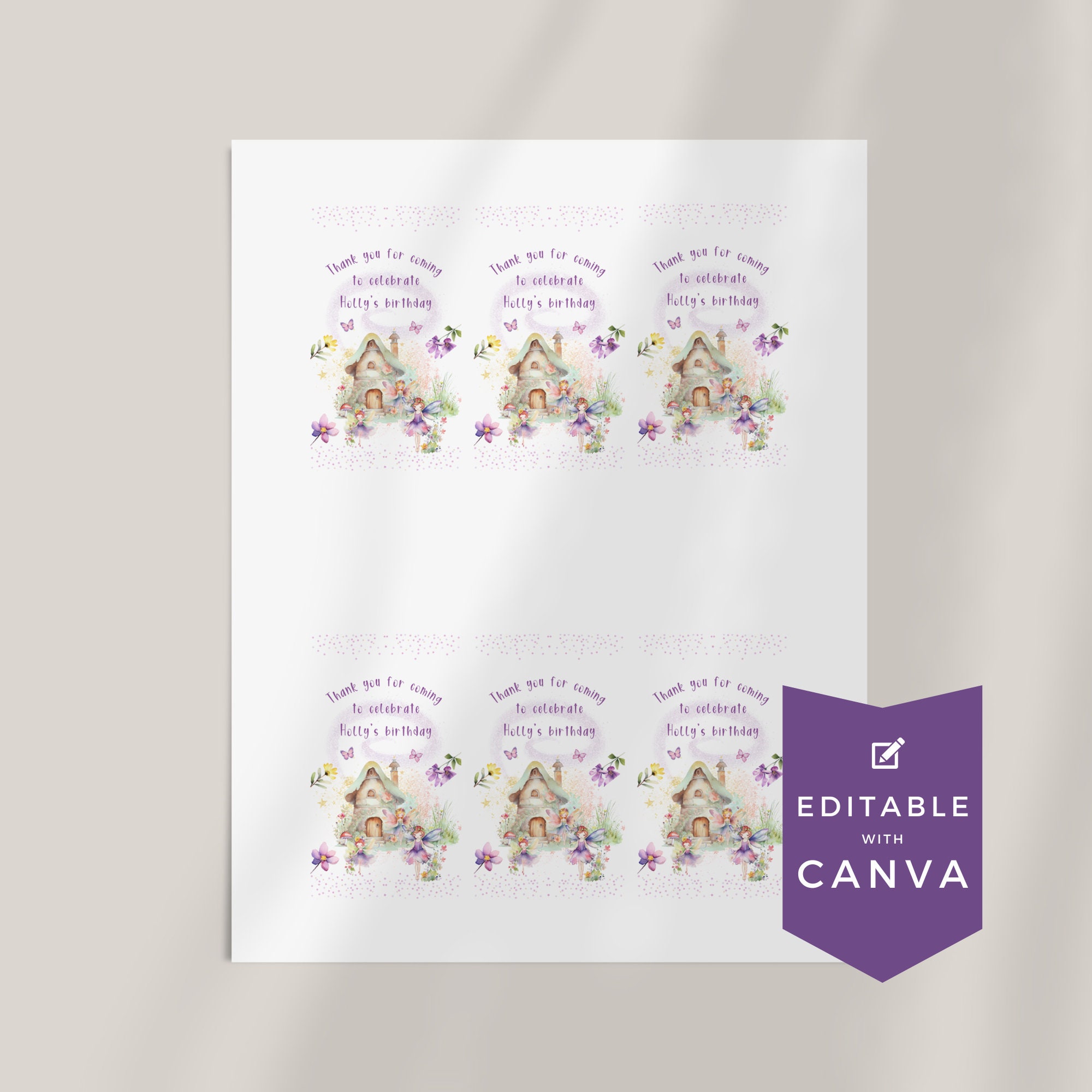 Fairy 5th Birthday Thank You Tag INSTANT DOWNLOAD, Favor Labels, Girls ...