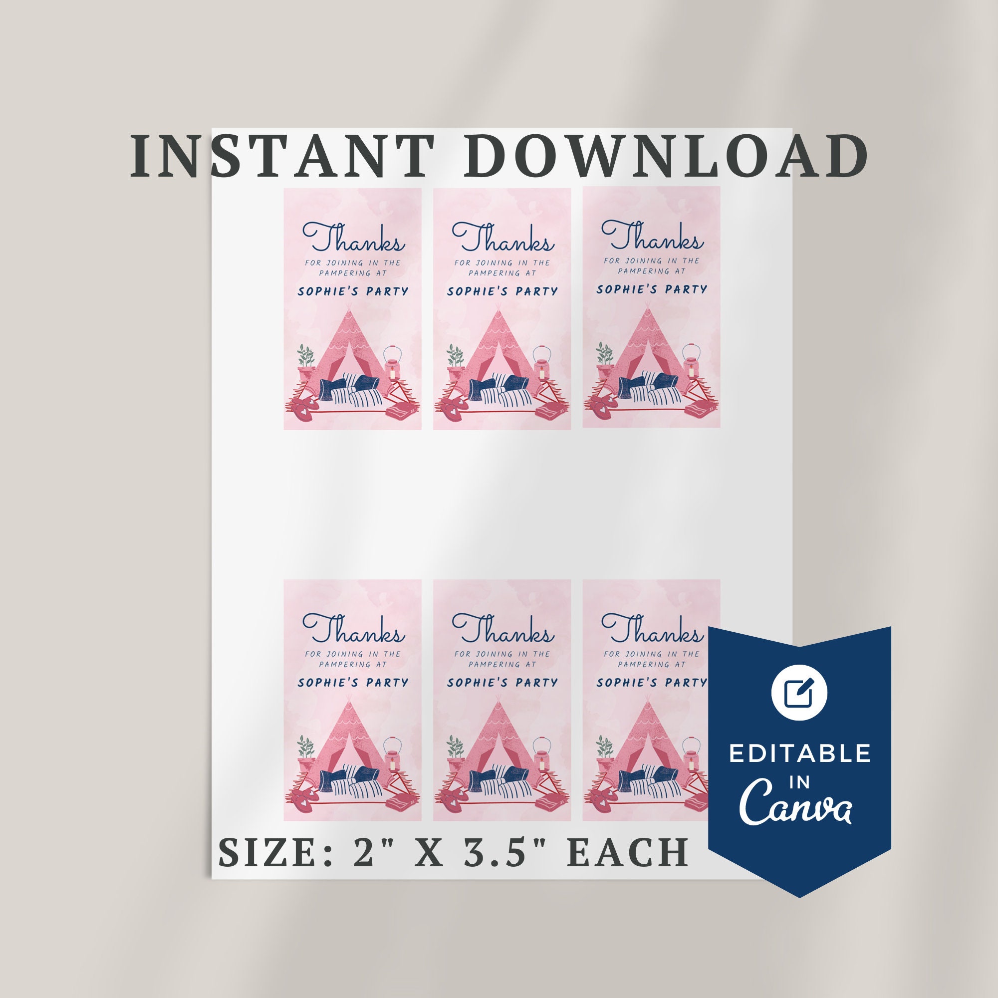 Pamper 13th Birthday Thank You Tag INSTANT DOWNLOAD, Favor Labels ...