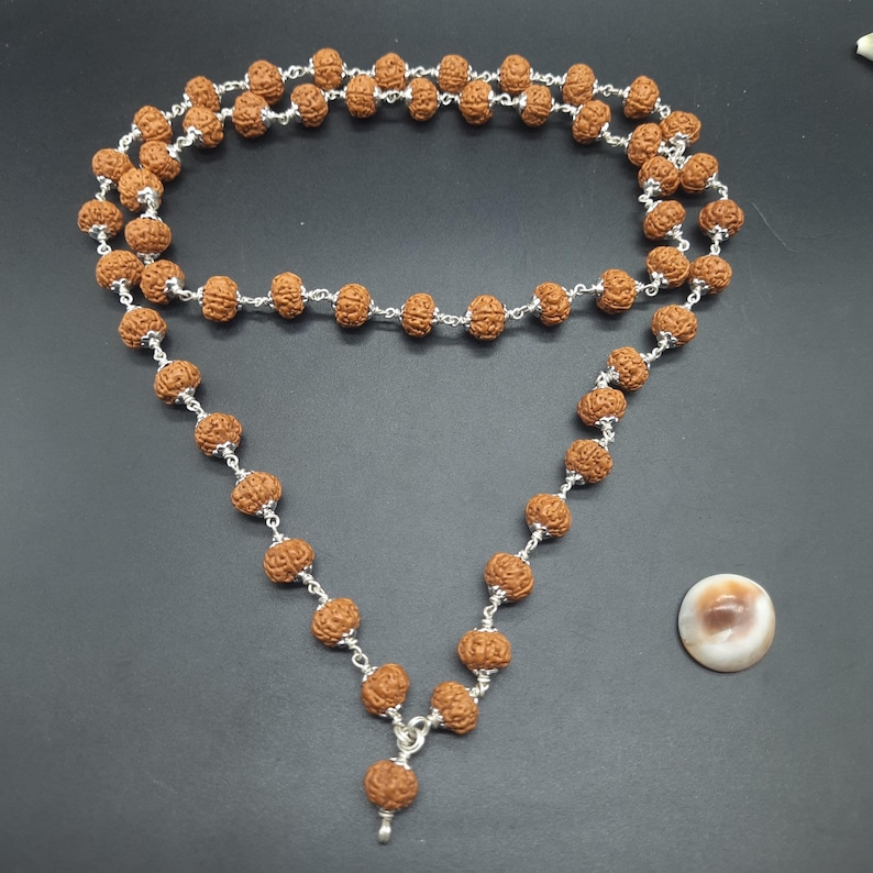 5 Mukhi Five Face Rudraksha Mala With Pure Silver 54+1 Beads Mala ...