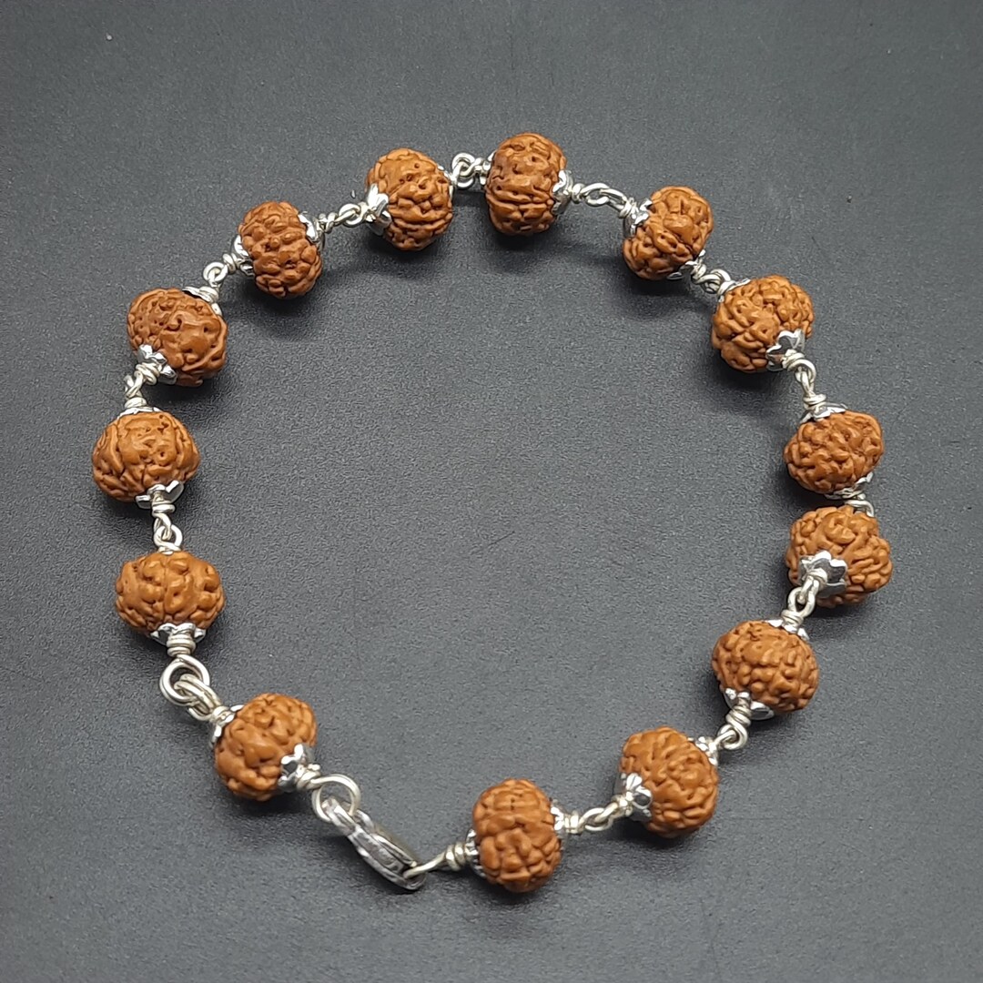 5 Mukhi Java Rudraksha Bracelet • Sterling Silver Spiritual Mala - Etsy