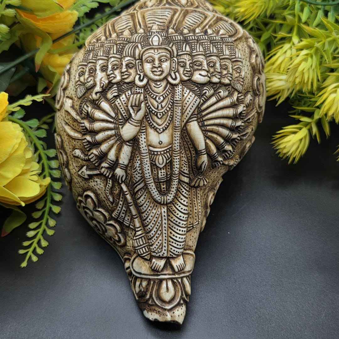 Handcrafted Lord Krishna Dashavatar Shankh • 10 Inch Puja Conch Shell ...