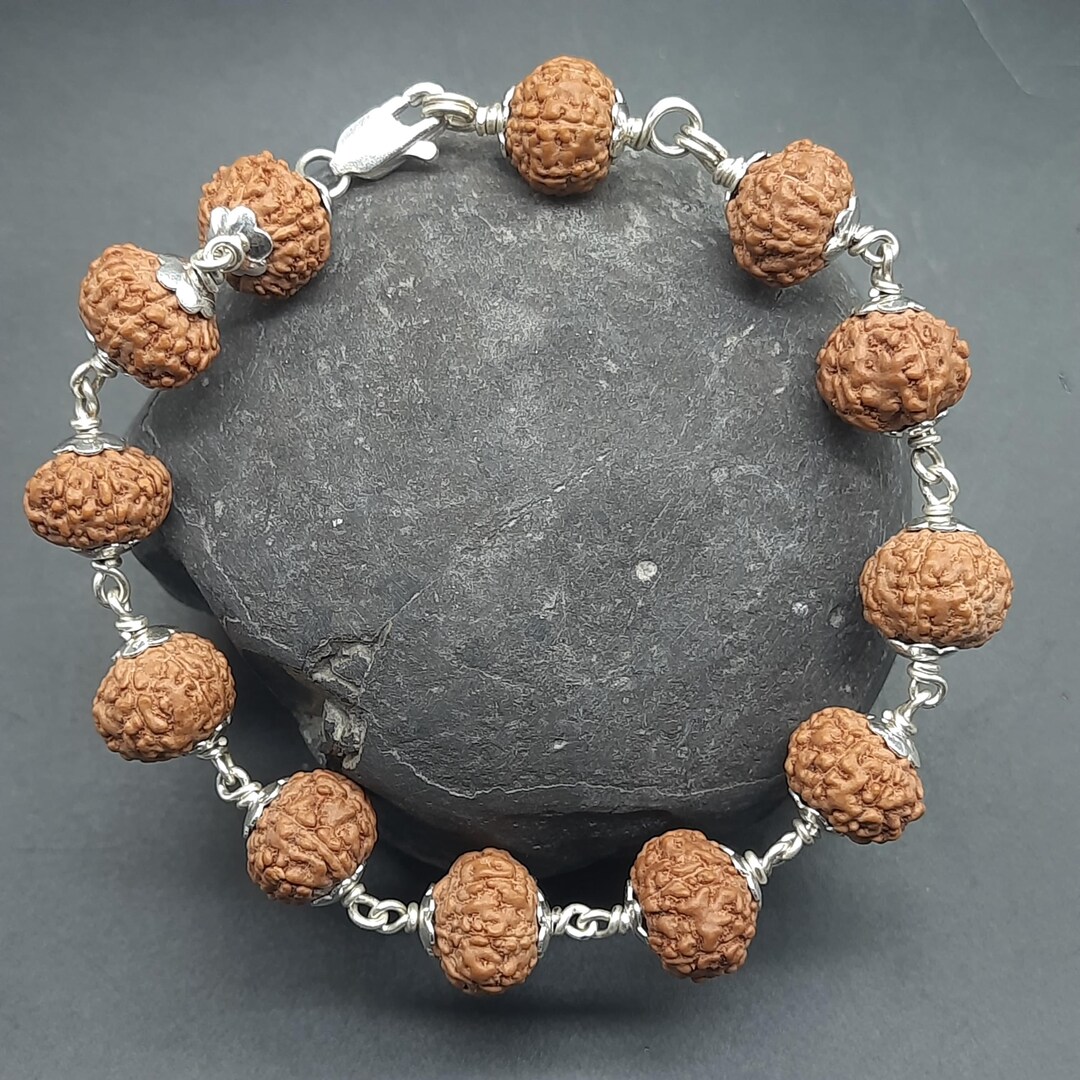 7 Mukhi Java Rudraksha Bracelet With Silver: Spiritual Jewelry 12-13mm ...