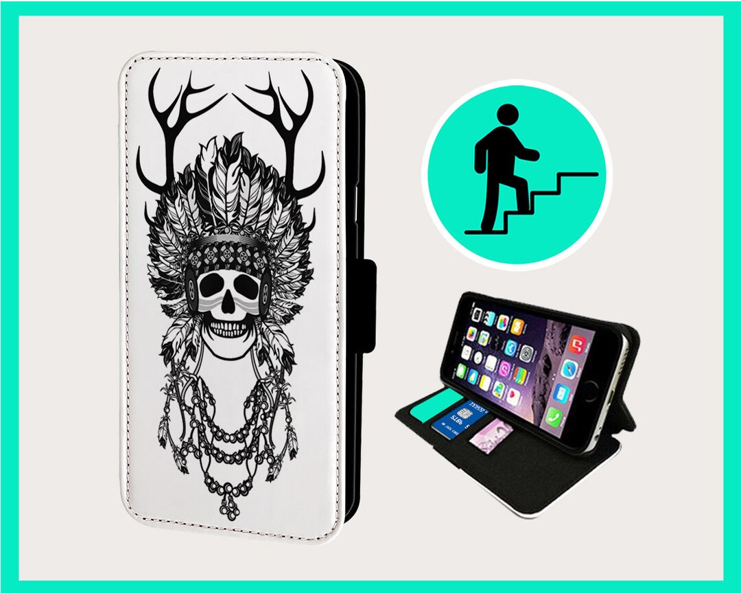 INDIAN SKULL NATIVE - Flip Phone Case Iphone/samsung Vegan Faux Leather ...