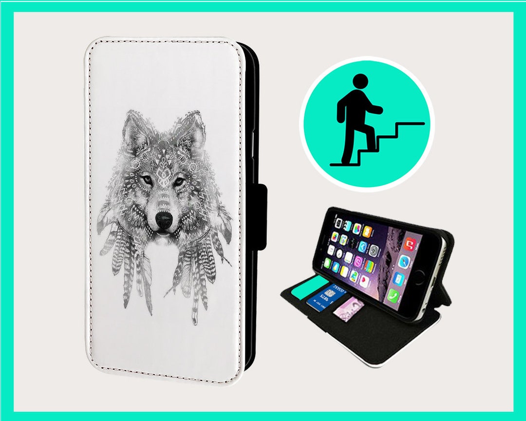 NATIVE INDIAN WOLF - Flip Phone Case Iphone/samsung Vegan Faux Leather ...