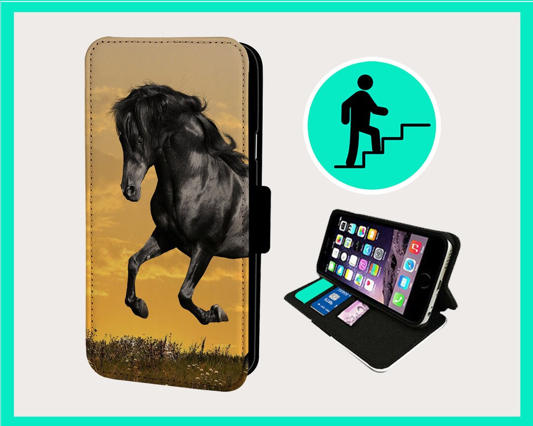 BLACK HORSE GALLOPING - Flip Phone Case Iphone/samsung Vegan Faux ...