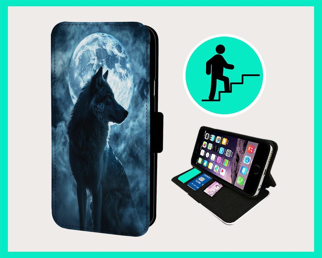 WOLF FULL MOON - Flip Phone Case Iphone/samsung Vegan Faux Leather - Etsy
