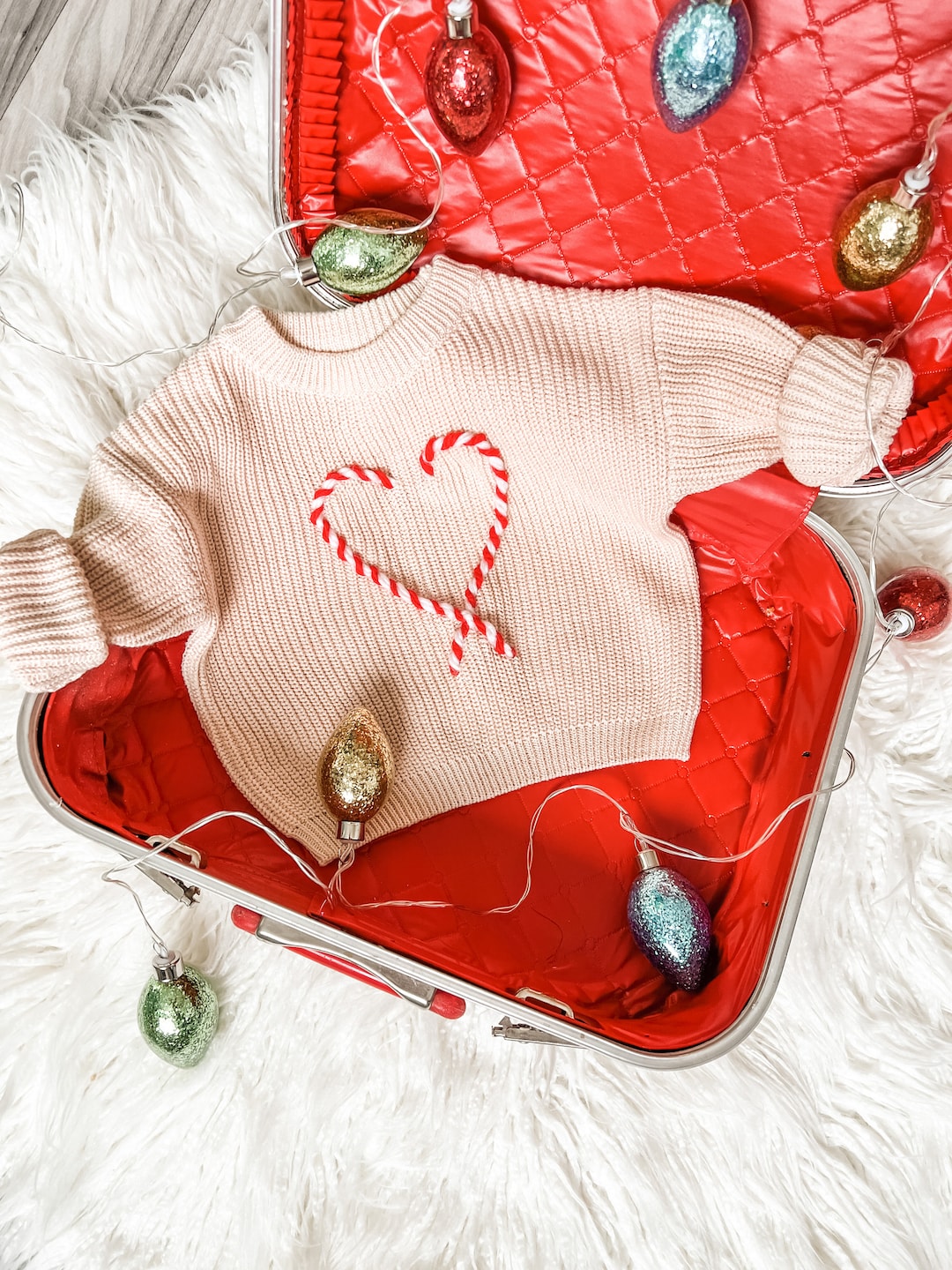 Candy Cane Sweater Christmas Red and White Sweater Hand Embroidered ...