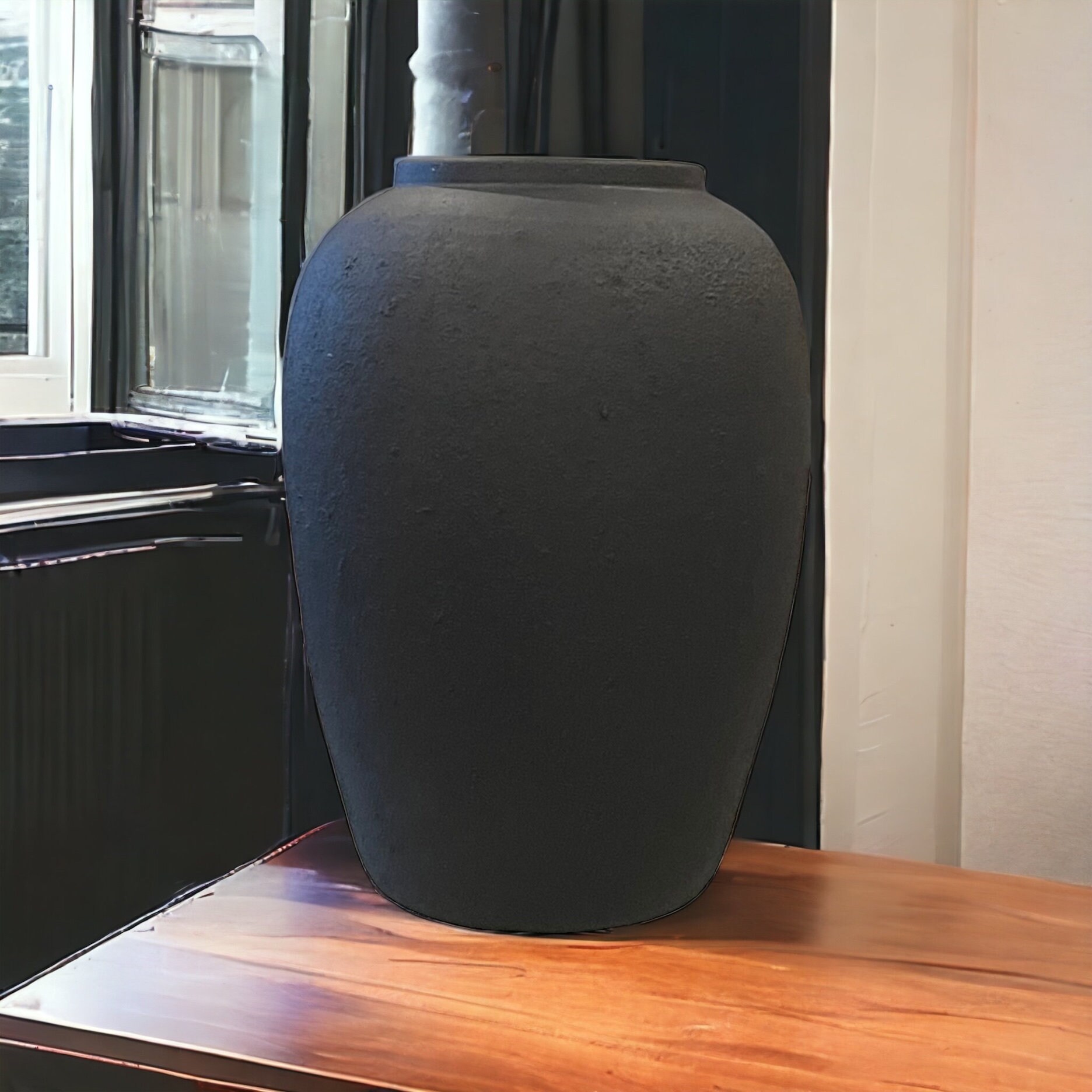 Black Texture Distress Vase Matte Vase, Black Vase, Handmade, Ceramic ...