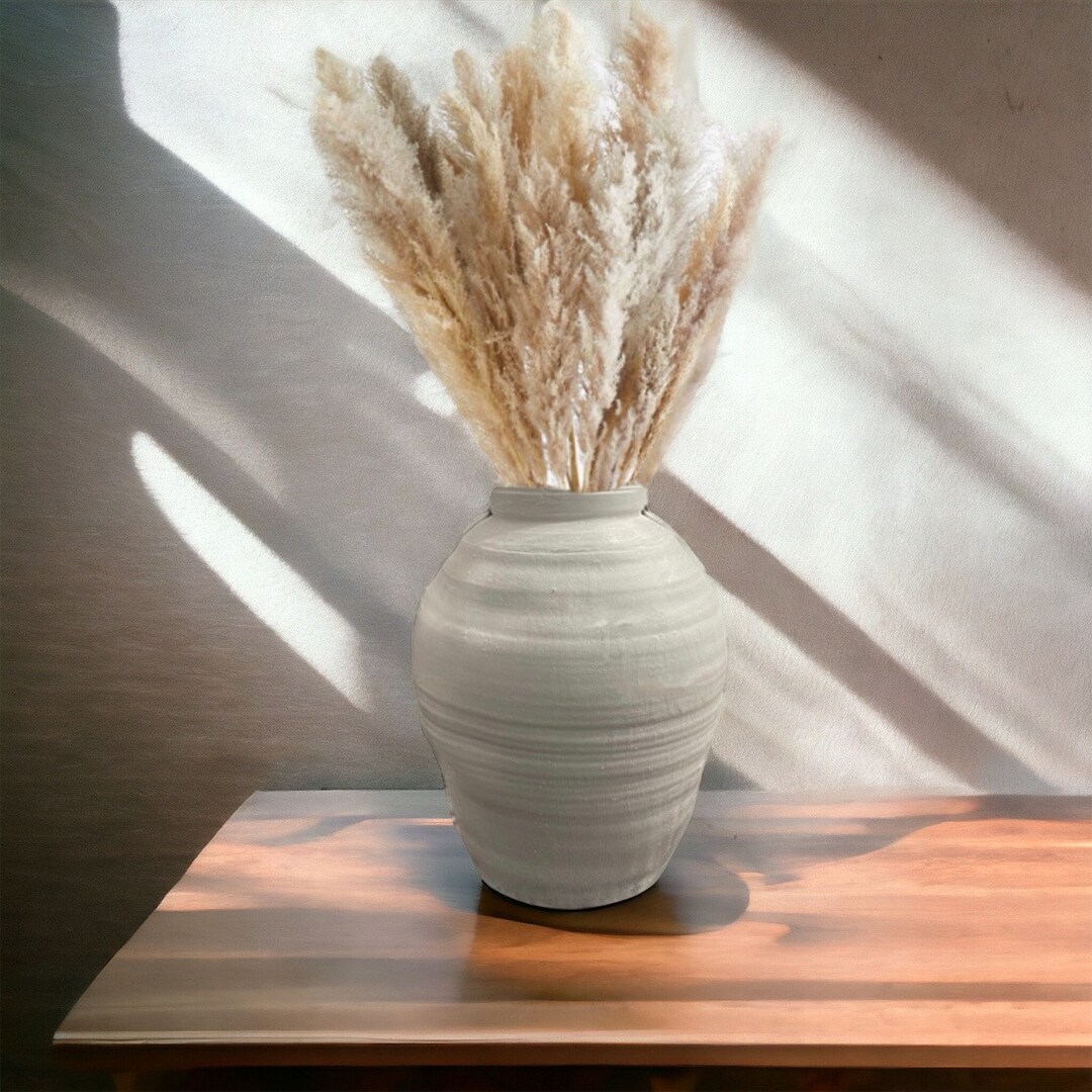White Dented Texture Distress Vase, Oval Vase, White Vase, Handmade ...