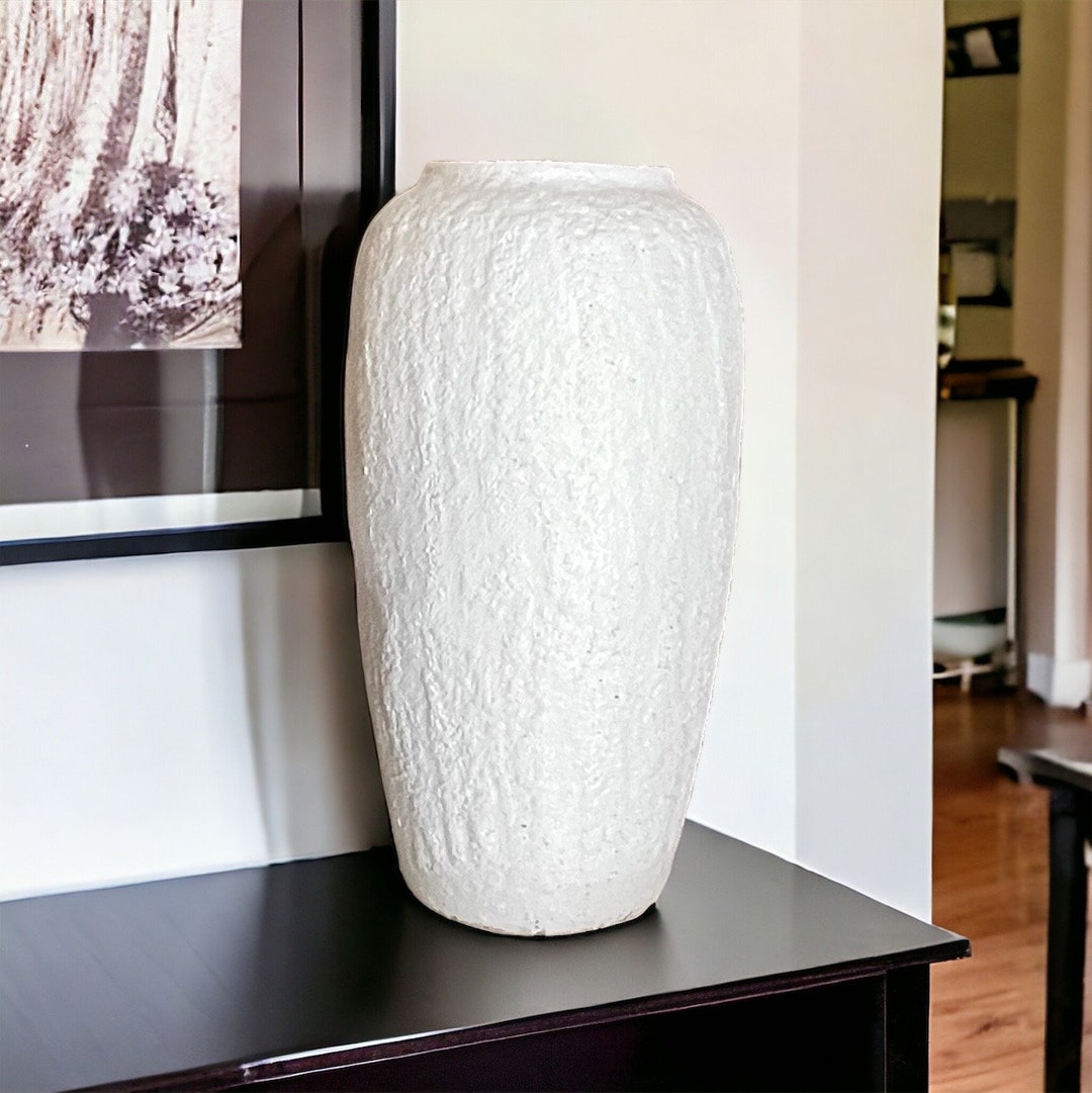 Tall Vase, White Texture Vase, Handmade Vase, Ceramic Vase, Counter or ...
