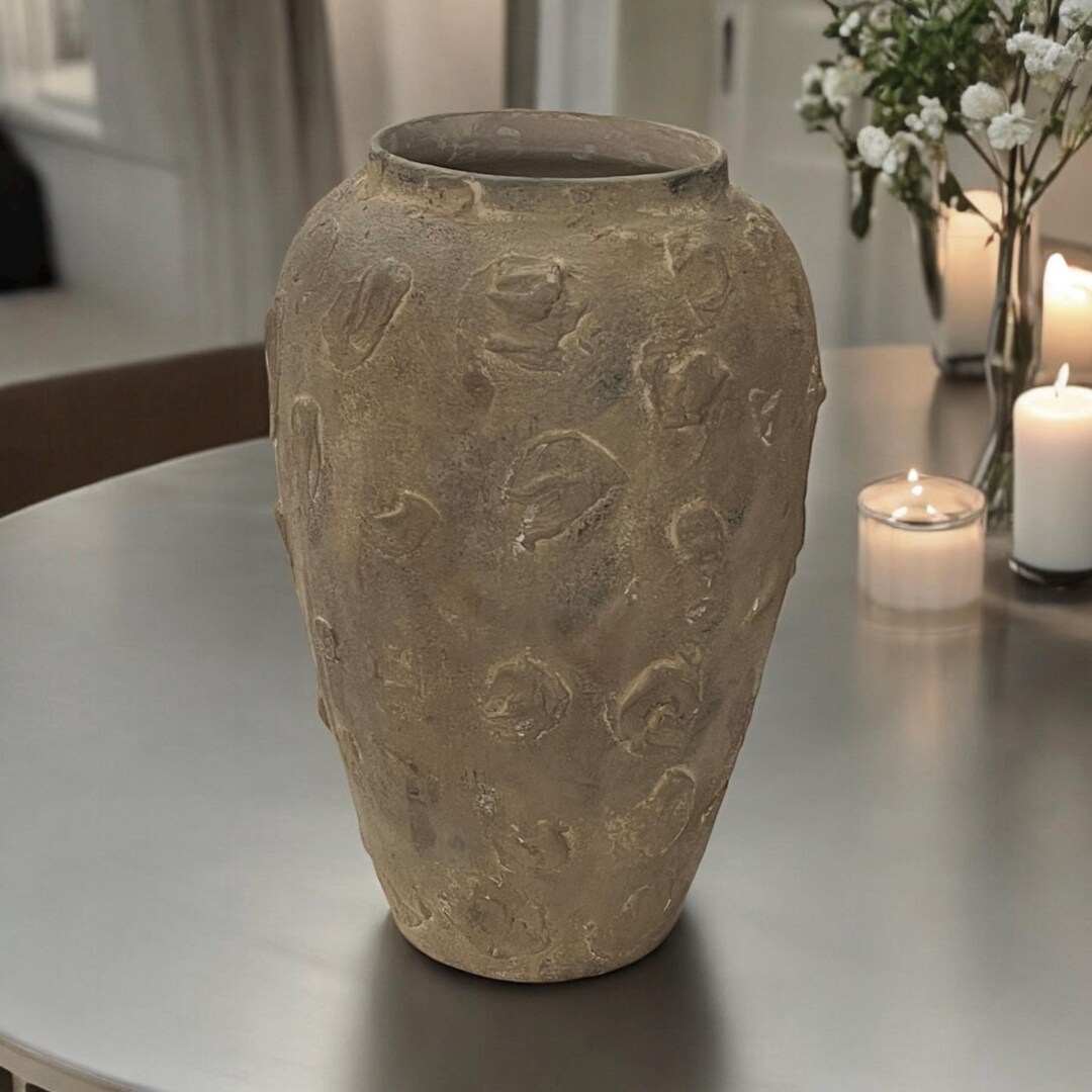 Beige, Sand Distress Aged Texture Tall Vase, Handmade, Ceramic Vase. - Etsy