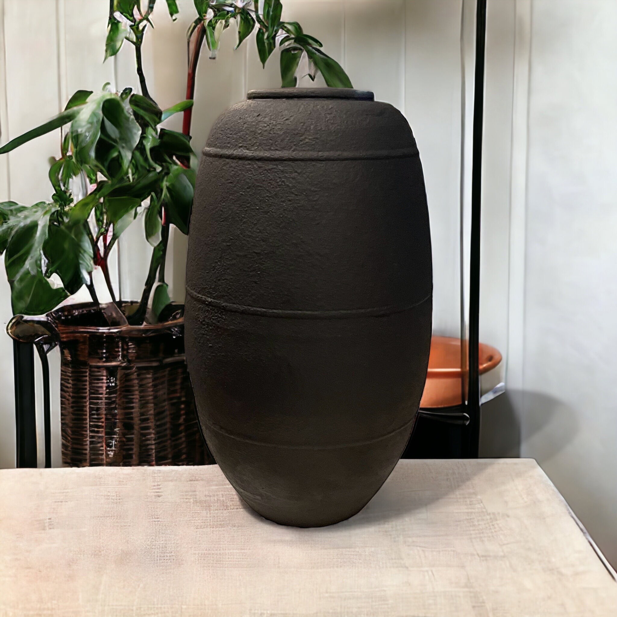 Black Tall Oval Vase, Handmade Vase, Ceramic Size Large Vase, Long Vase ...