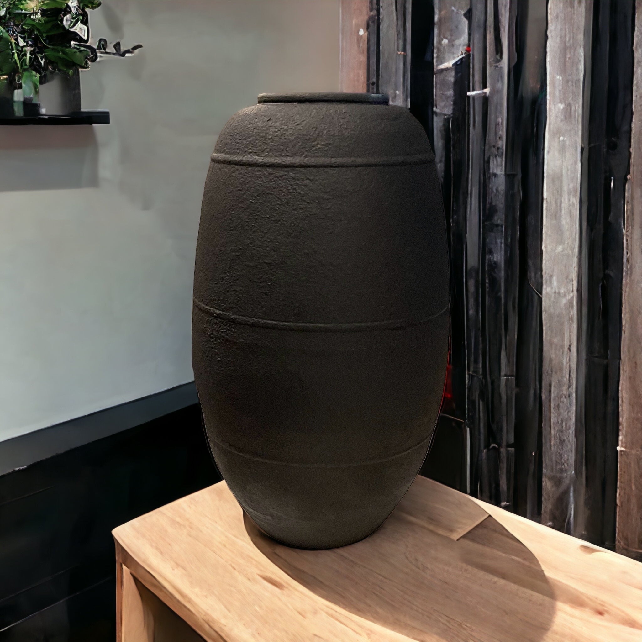 Black Tall Oval Vase, Handmade Vase, Ceramic Size Large Vase, Long Vase ...