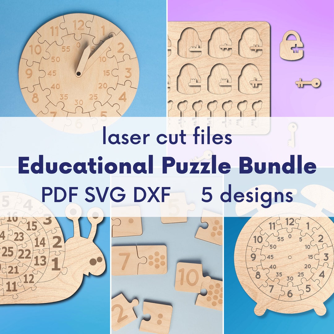 Lasercut Montessori Toys Bundle, Wooden Learning Clock for Kids, Laser ...