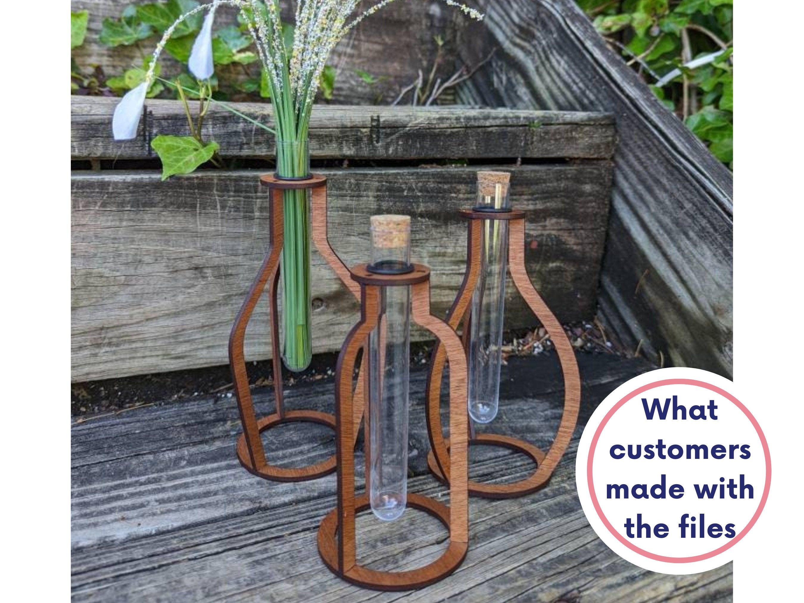 Set of Three Minimalist Test Tube Vases, Laser Cut Files SVG/PDF/DXF ...
