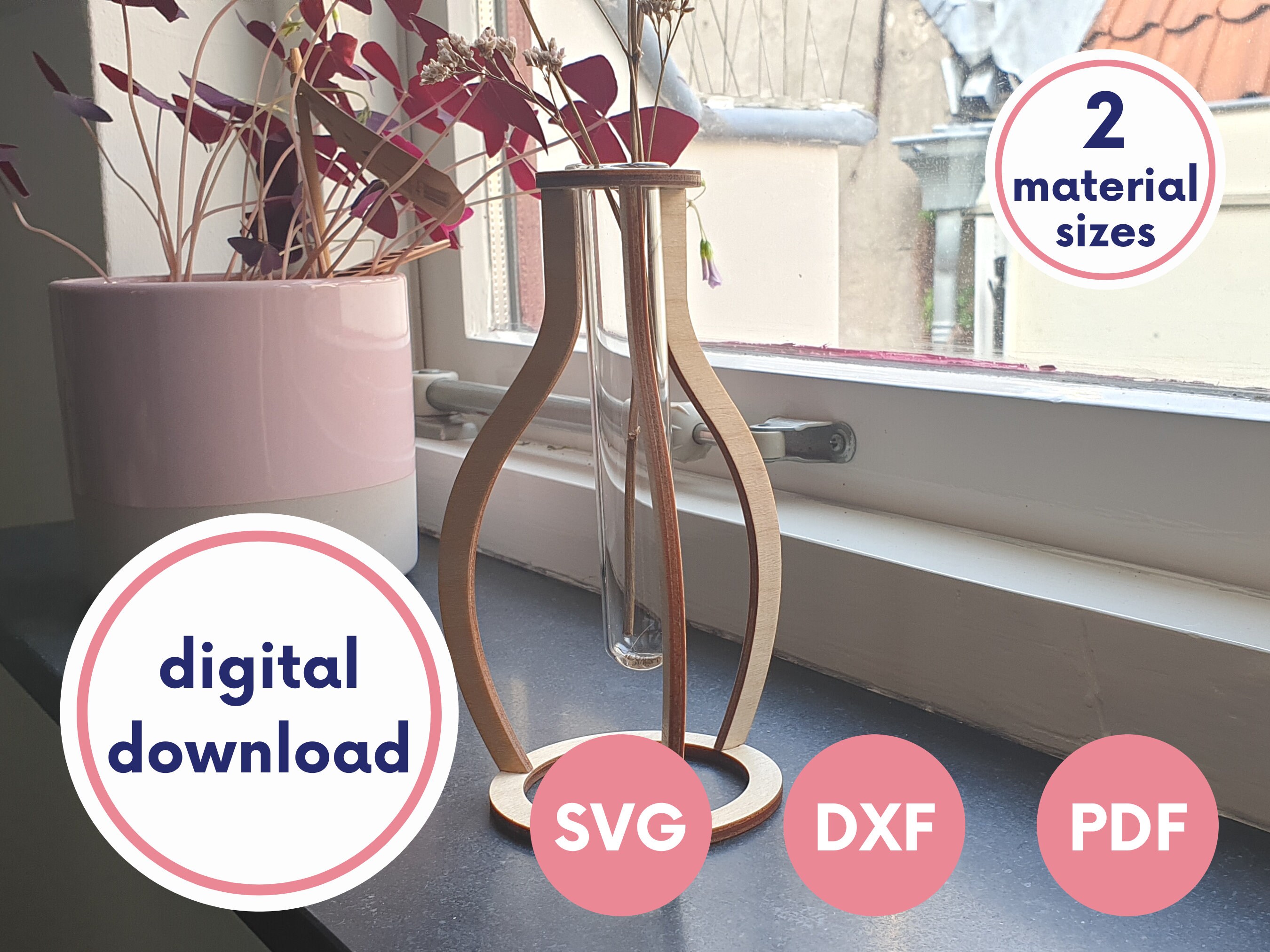 Round Test Tube Vase, Laser Cut Files SVG/PDF/DXF, Modern Plant Cutting ...