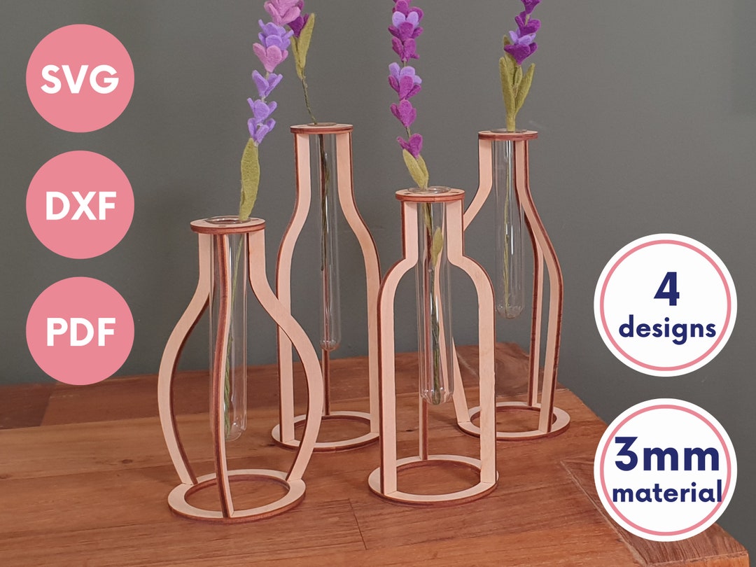 Set of Four Minimalist Test Tube Vase Svg, Laser Cut Files SVG PDF DXF ...