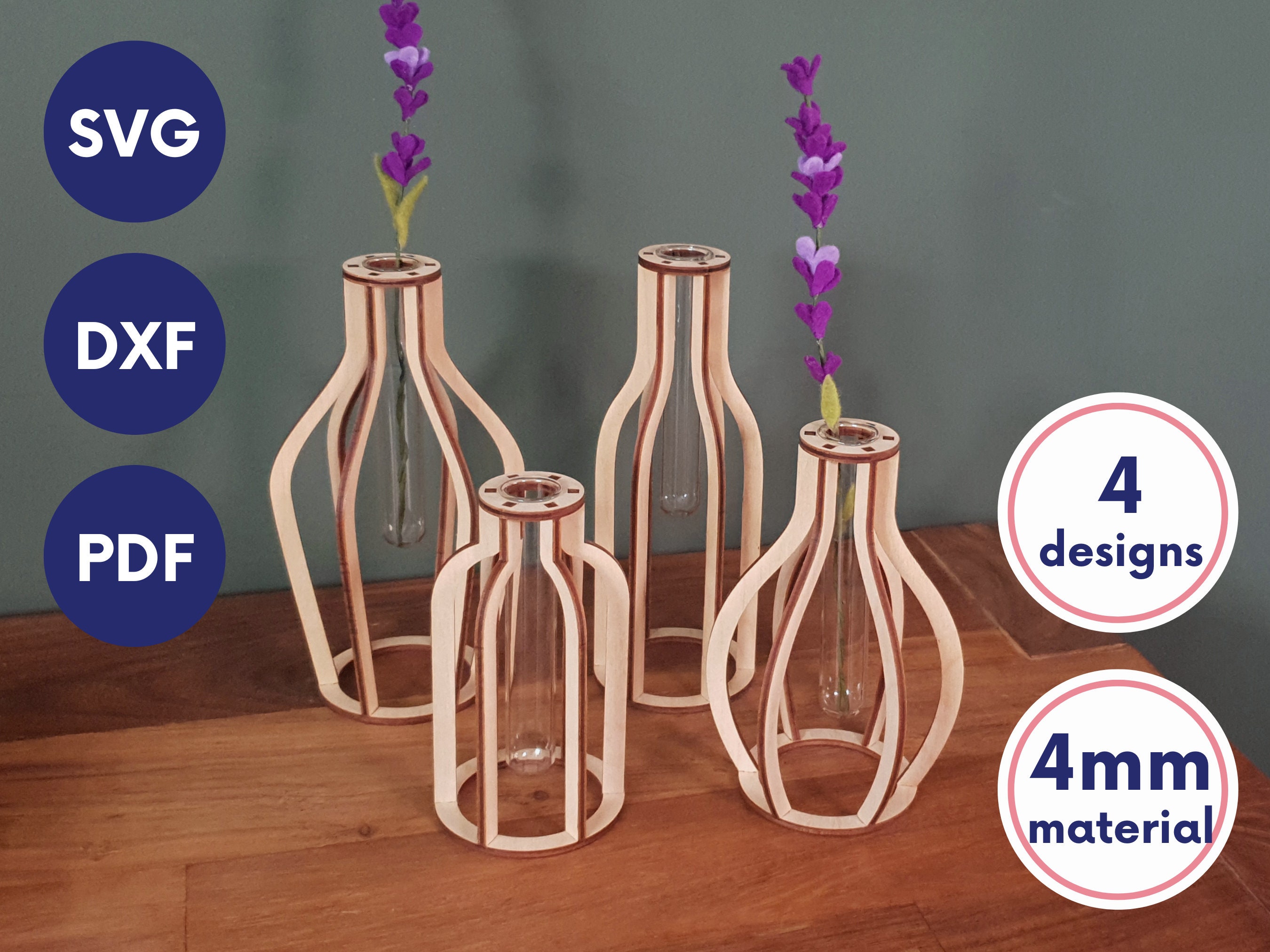 Set of 4 Wood Vases, Test Tube Vase Svg, Test Tube Propagation Station ...