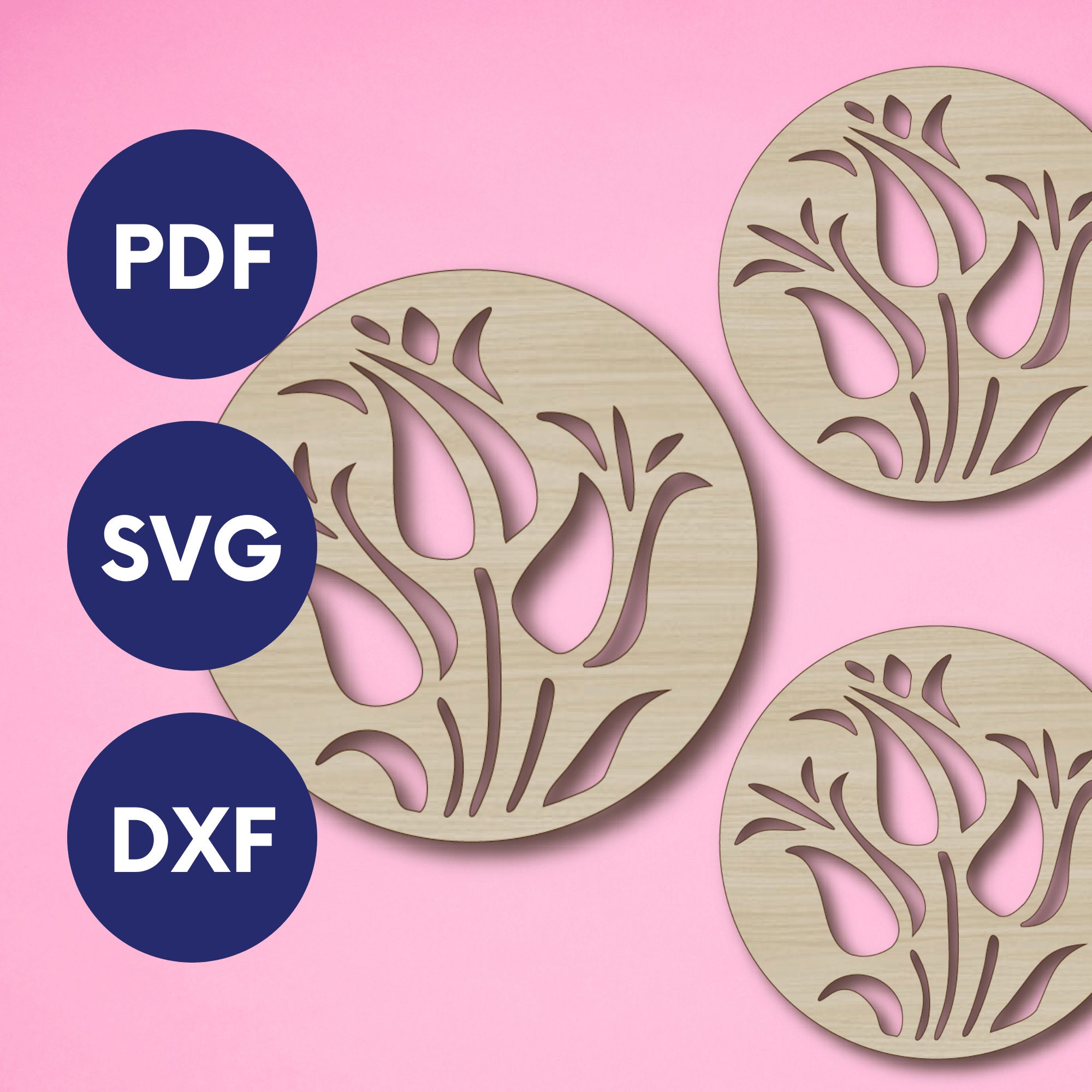 Tulip Coaster Floral Coaster Svg File Laser Cut Coaster - Etsy