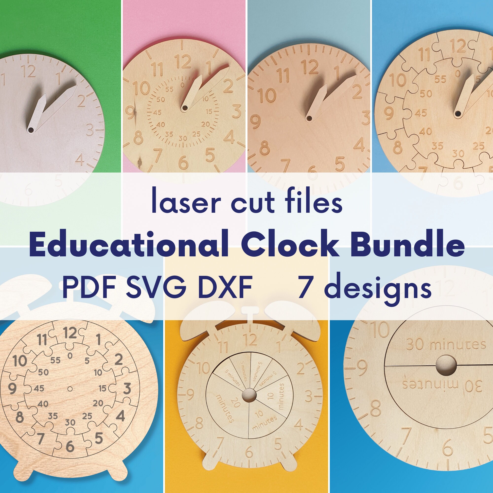 Lasercut Montessori Toys Bundle, Wooden Learning Clock for Kids, Laser ...