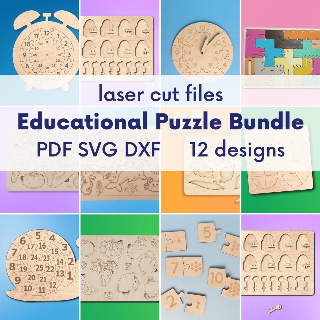 Lasercut Montessori Toys Bundle, Wooden Learning Clock for Kids, Laser ...