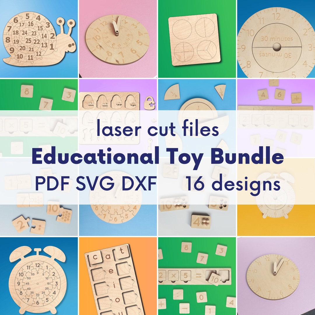 Lasercut Montessori Toys Bundle, Wooden Learning Clock for Kids, Laser ...