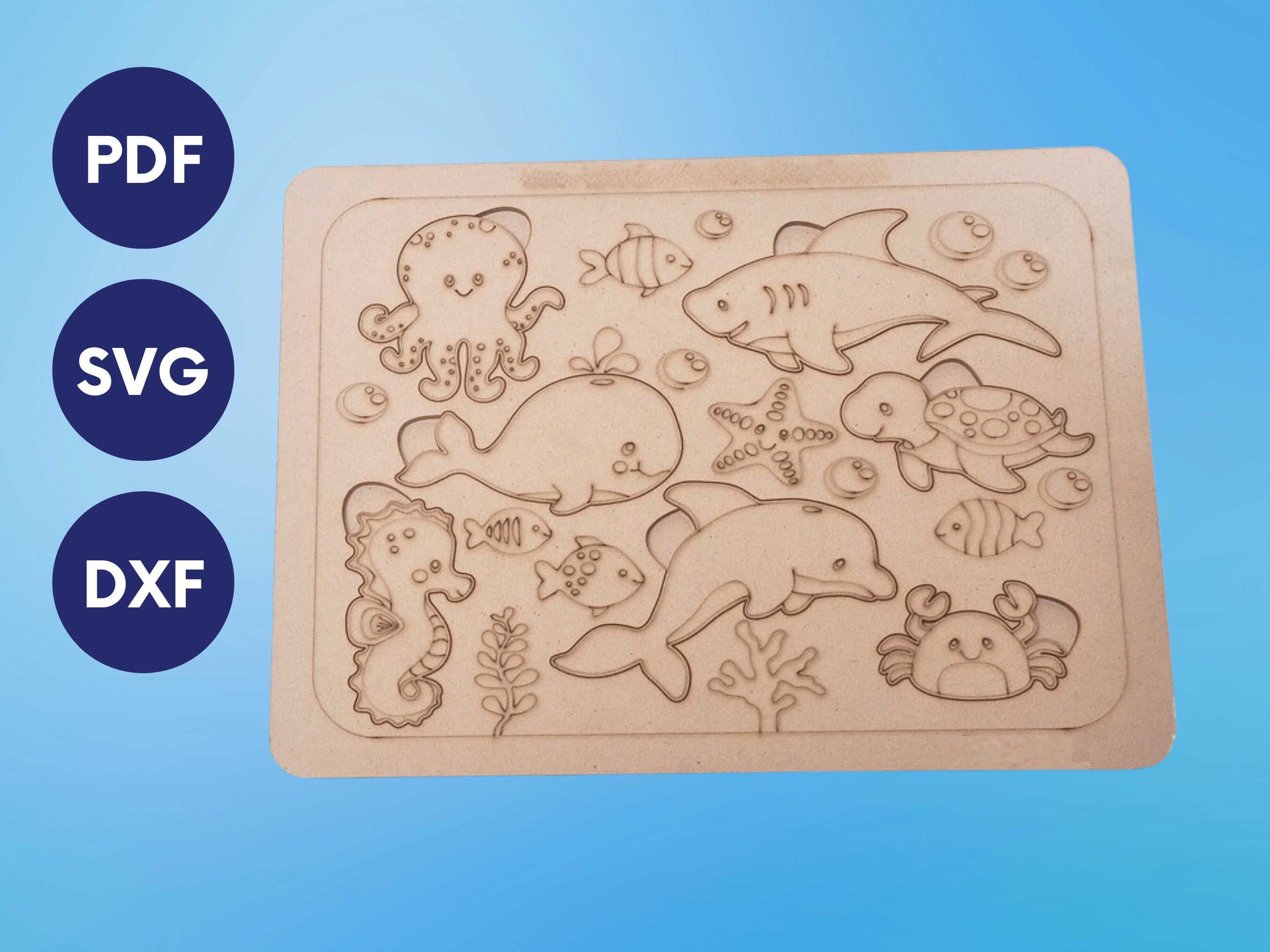 Sea Creatures Puzzle for Kids Laser Cut Toy Files Laser File - Etsy