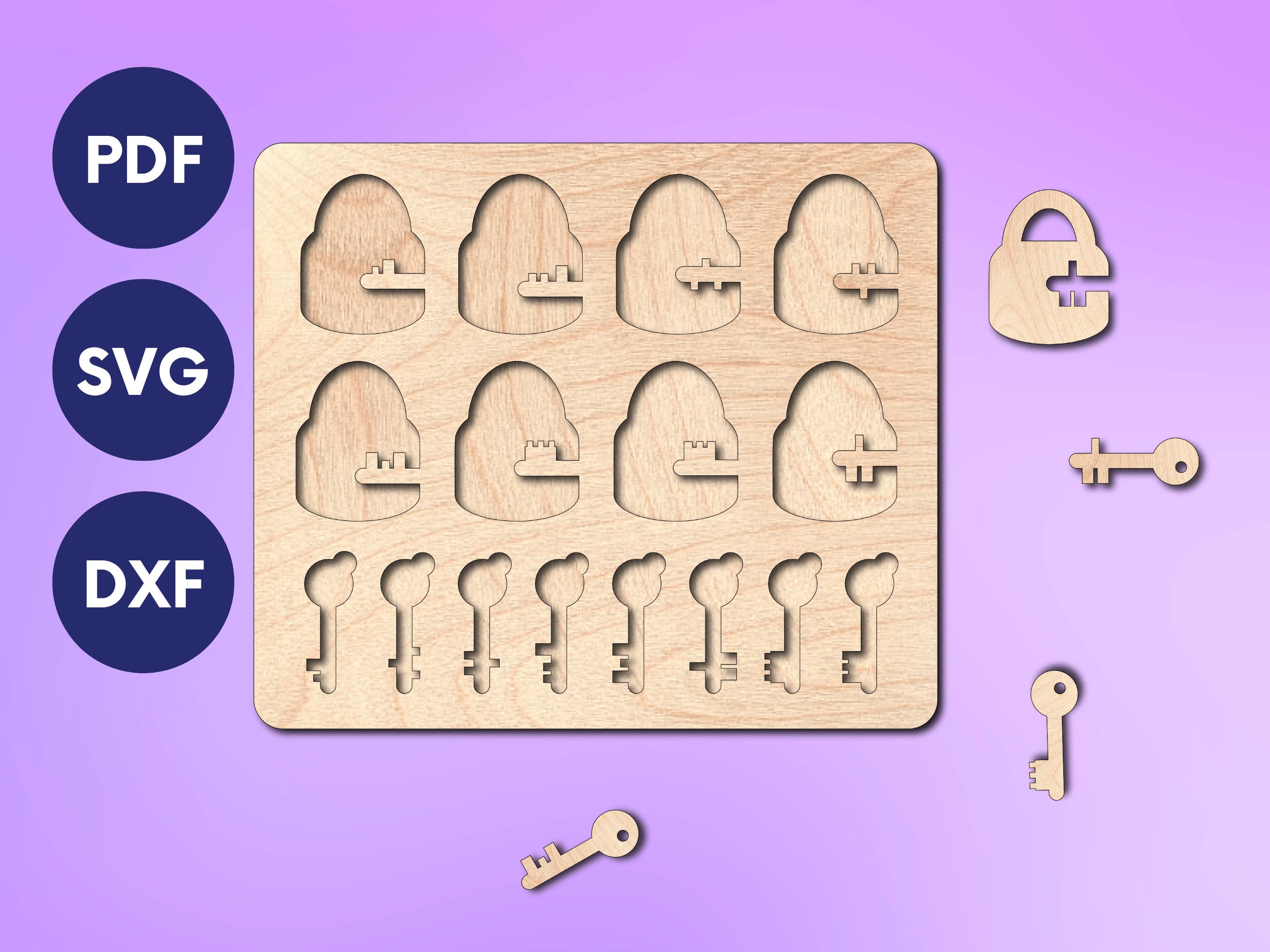 Key and Lock Puzzle for Kids Laser Cut Toy Files Laser File - Etsy