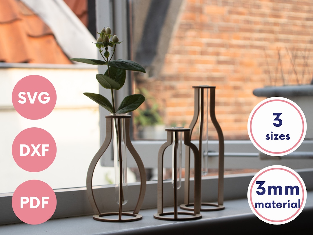 Set of Three Minimalist Test Tube Vases, Laser Cut Files SVG/PDF/DXF ...