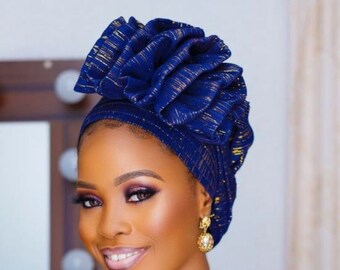Africa Party Navy Blue Nigeria Gele Headtie Hat Aso-oke - Etsy