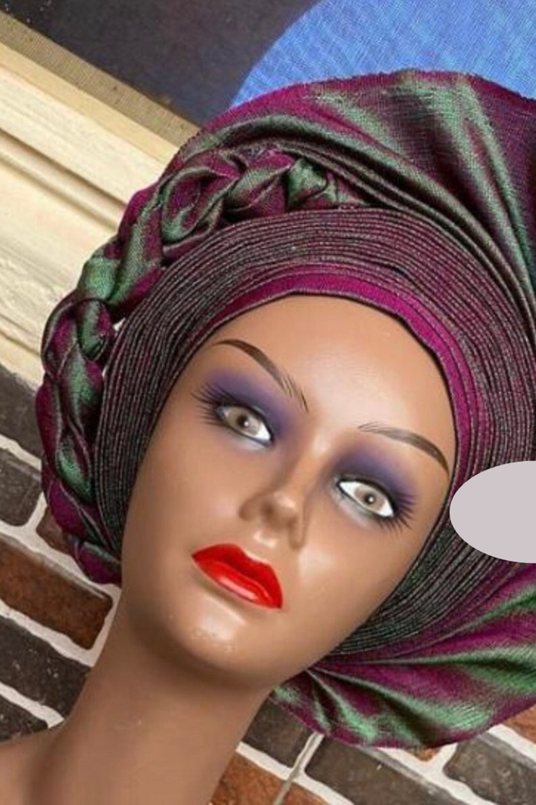 Autogele ,navy Blue Nigeria Gele Headtie Hat, Aso-oke Fabric,gele ...