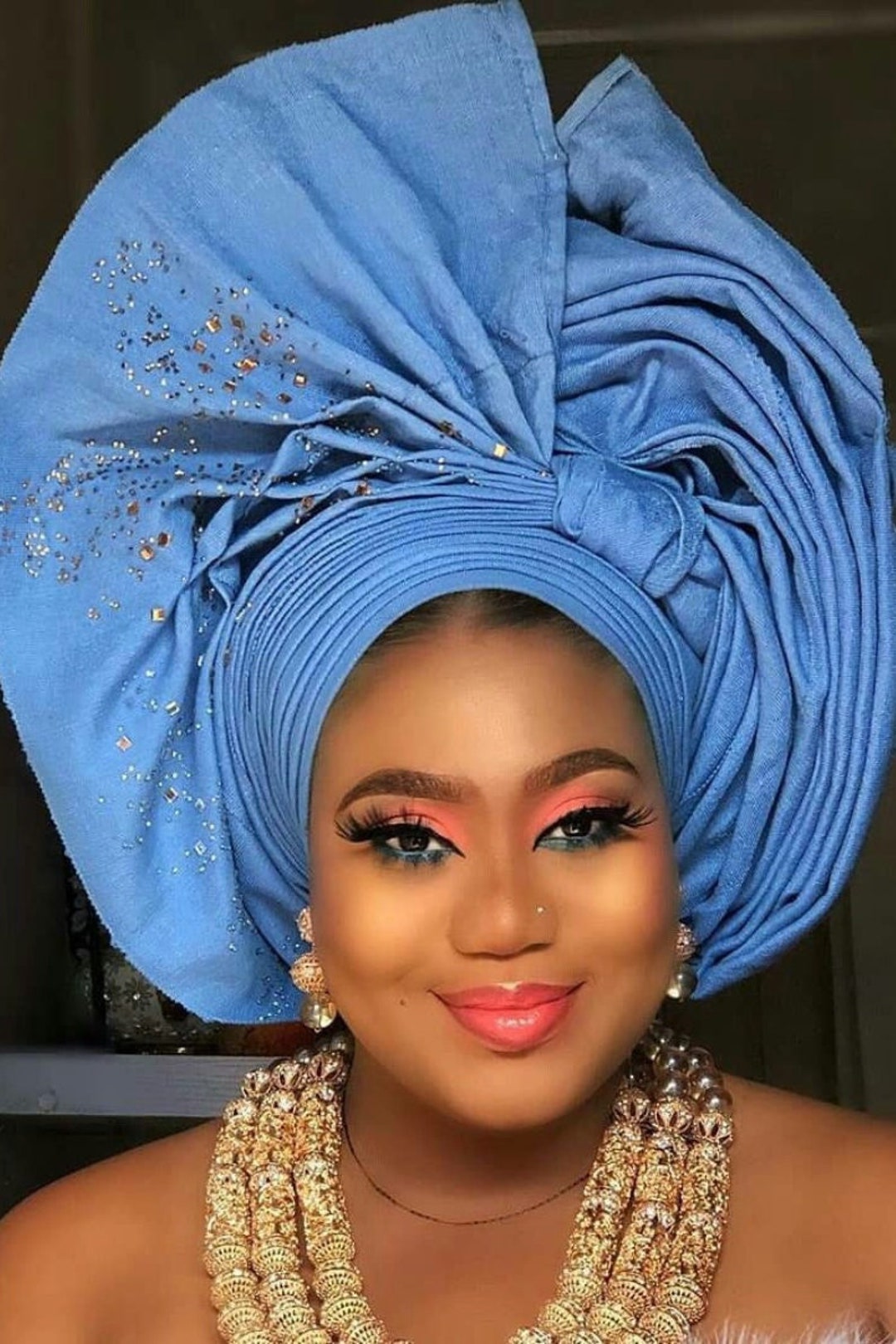 Africa Party, Navy Blue Nigeria Gele Headtie Hat, Aso-oke Fabric,gele ...
