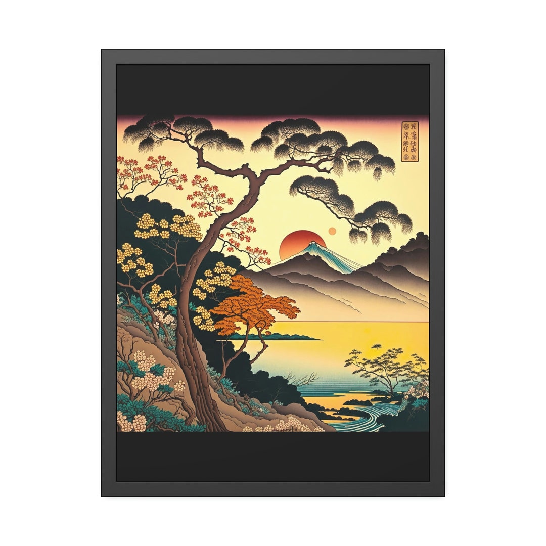 Traditional Japanese Ukiyo-e Landscape Framed Paper Poster Version 6 ...