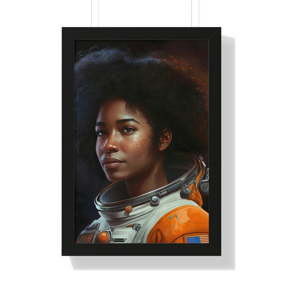 Female Astronaut Explorer Portrait Framed Vertical Poster AI Created ...
