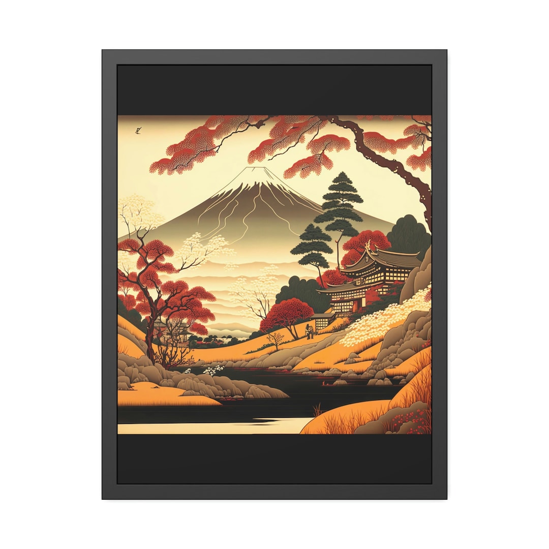 Traditional Japanese Ukiyo-e Landscape Framed Paper Poster Version 3 ...