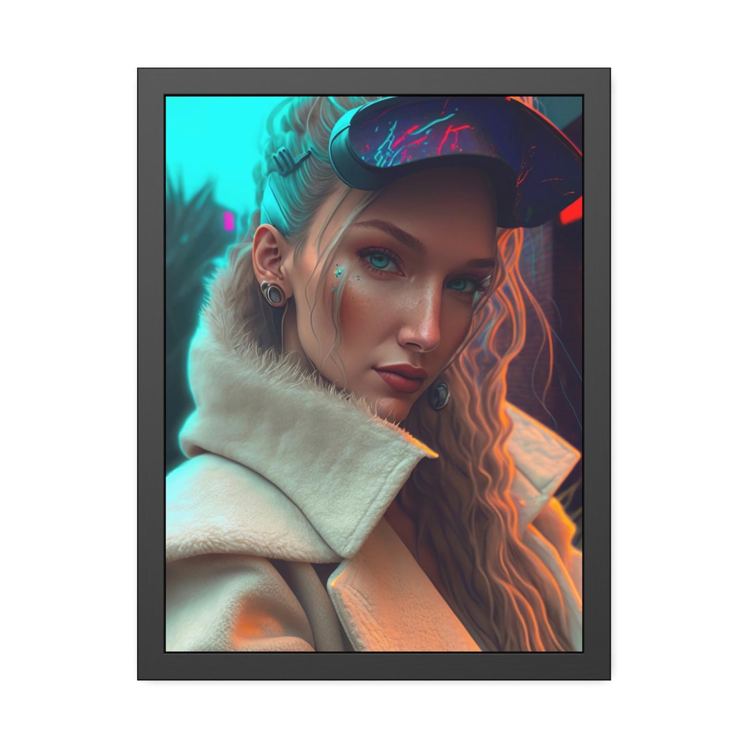 Premium Vibrant Cyberpunk Blonde Woman Framed Paper Poster | Wall Art ...