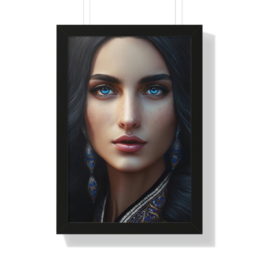 Beautiful Arabic Woman Portrait Painting Framed Vertical Poster ...
