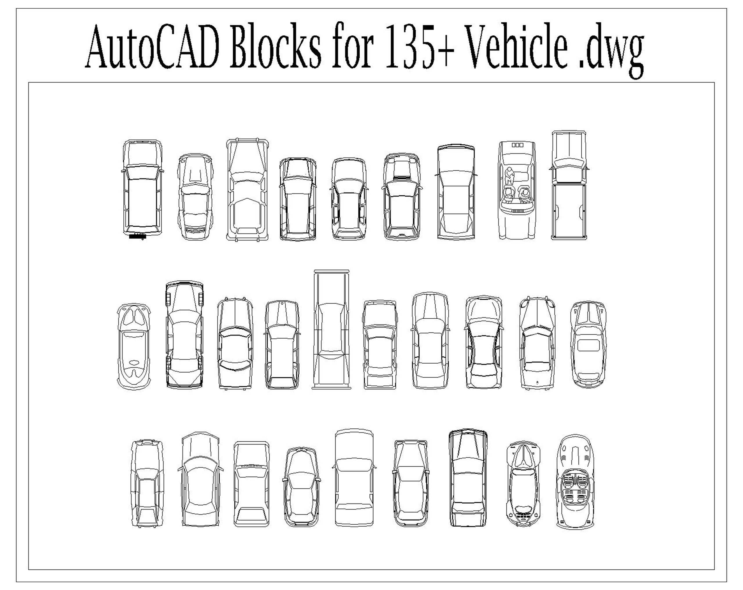 Autocad 2d Dwg Vehicles Block Drawings Templates Cars Set Of 135 Model Facade Or Plan Etsy