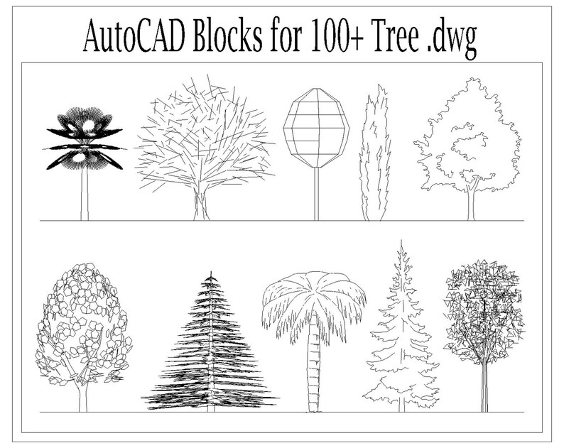 Autocad 2D DWG Tree Block Drawings Templates Plants Set of 100 Model ...